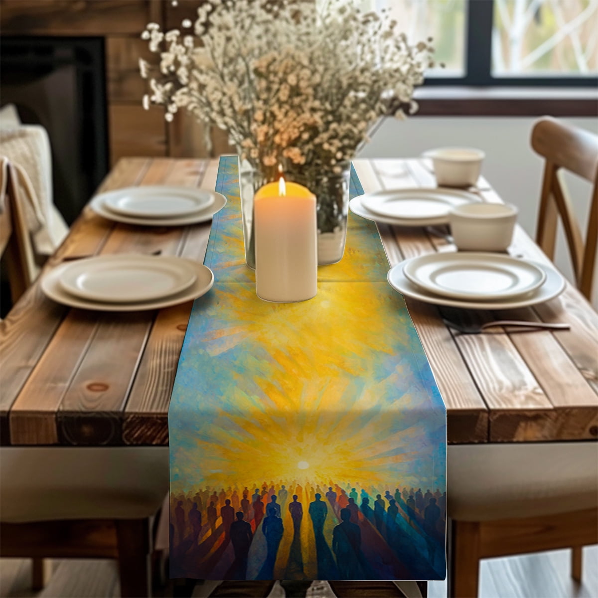Sun Rays Crowd Table Runner Polyester Table Runners for Dining Room ...