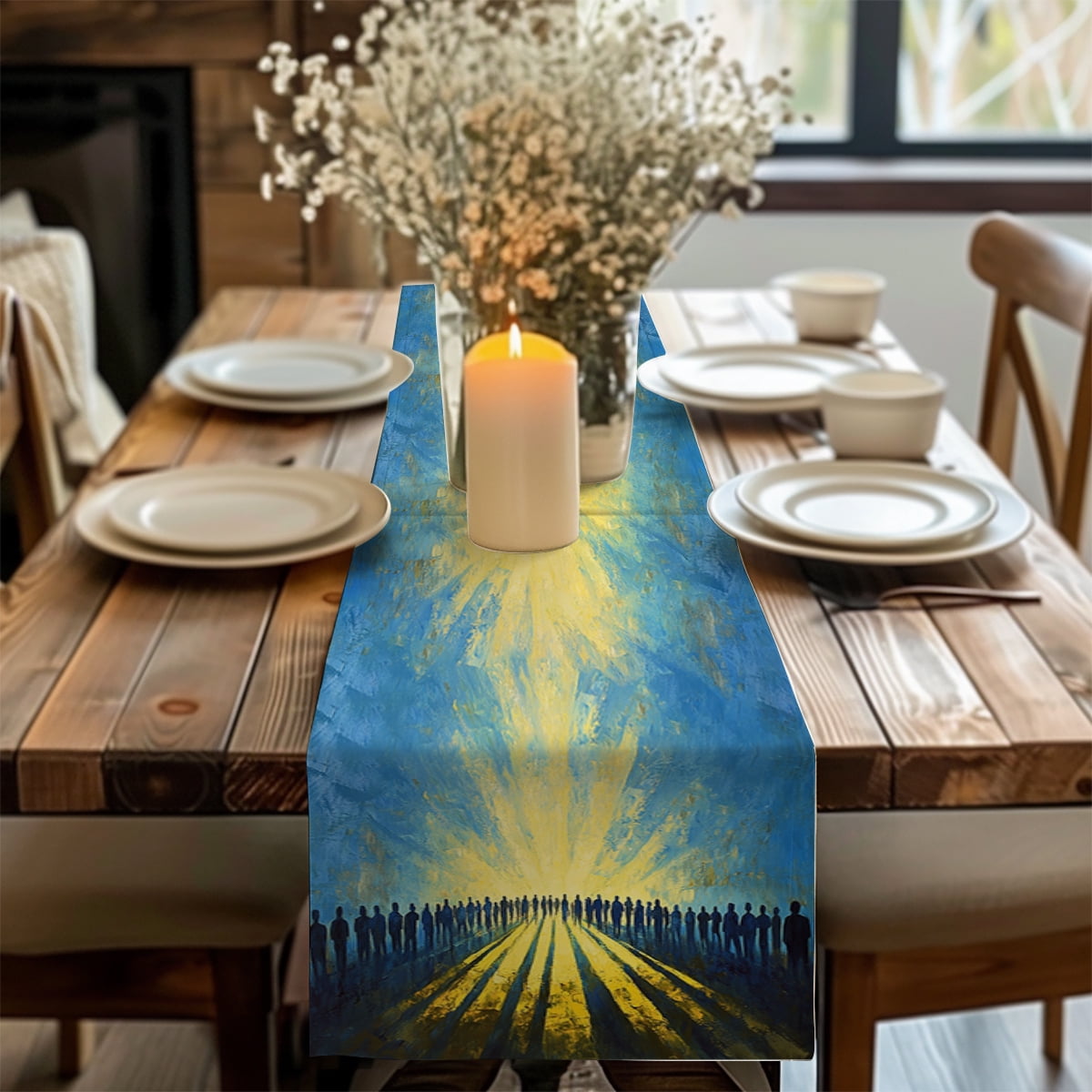 Sun Rays Crowd Table Runner Polyester Table Runners for Dining Room ...