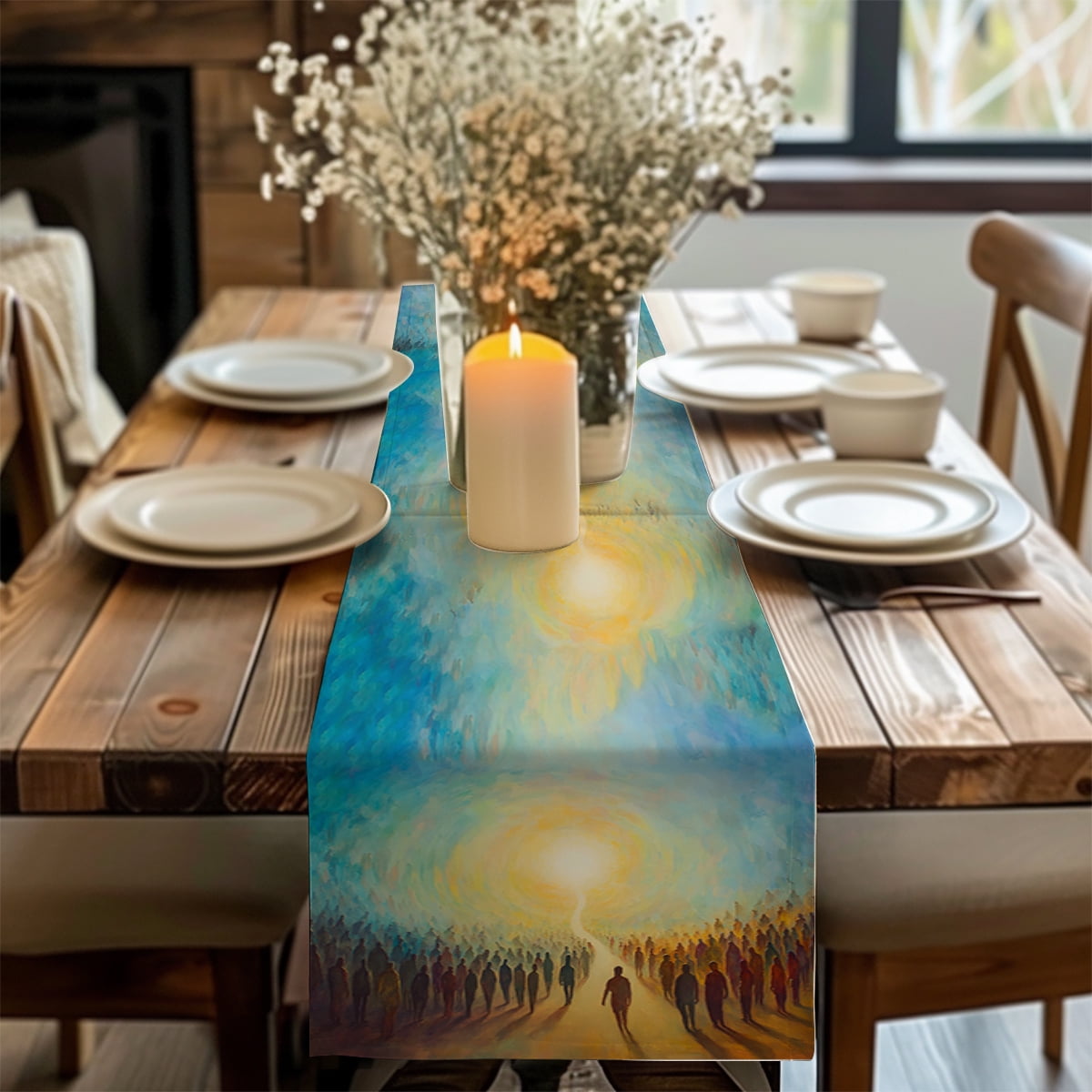 Sun Rays Crowd Table Runner Polyester Table Runners for Dining Room ...