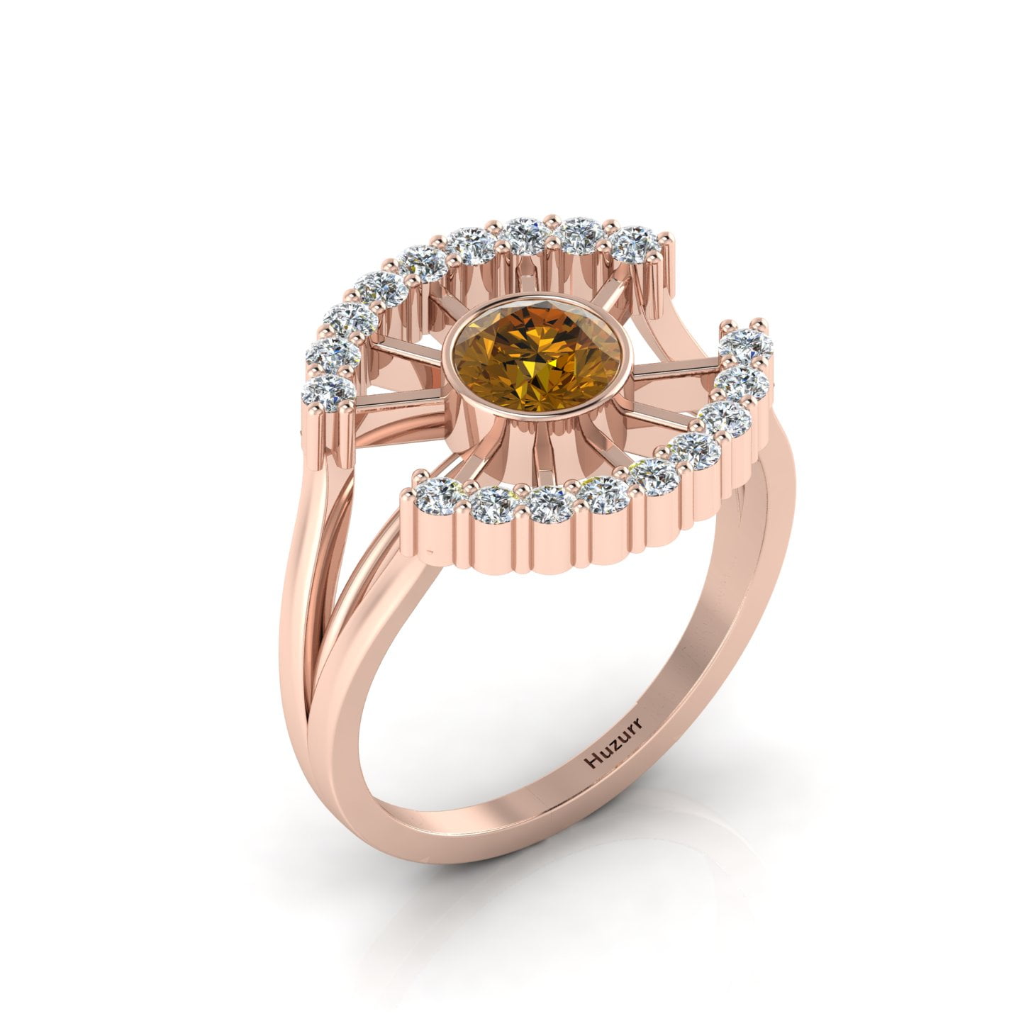 Sun Rays Style Round Coffee Diamond Rose Gold Plated Ring - Walmart.com