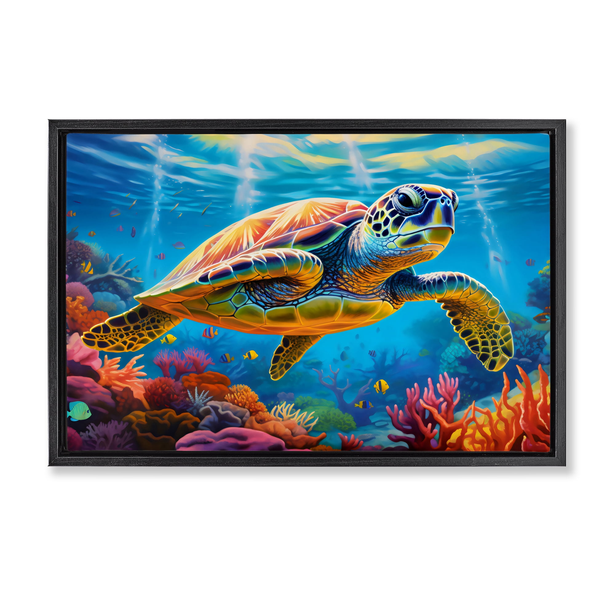 Stupell Industries Sun Rays Under The Sea Black Framed Floater Canvas ...