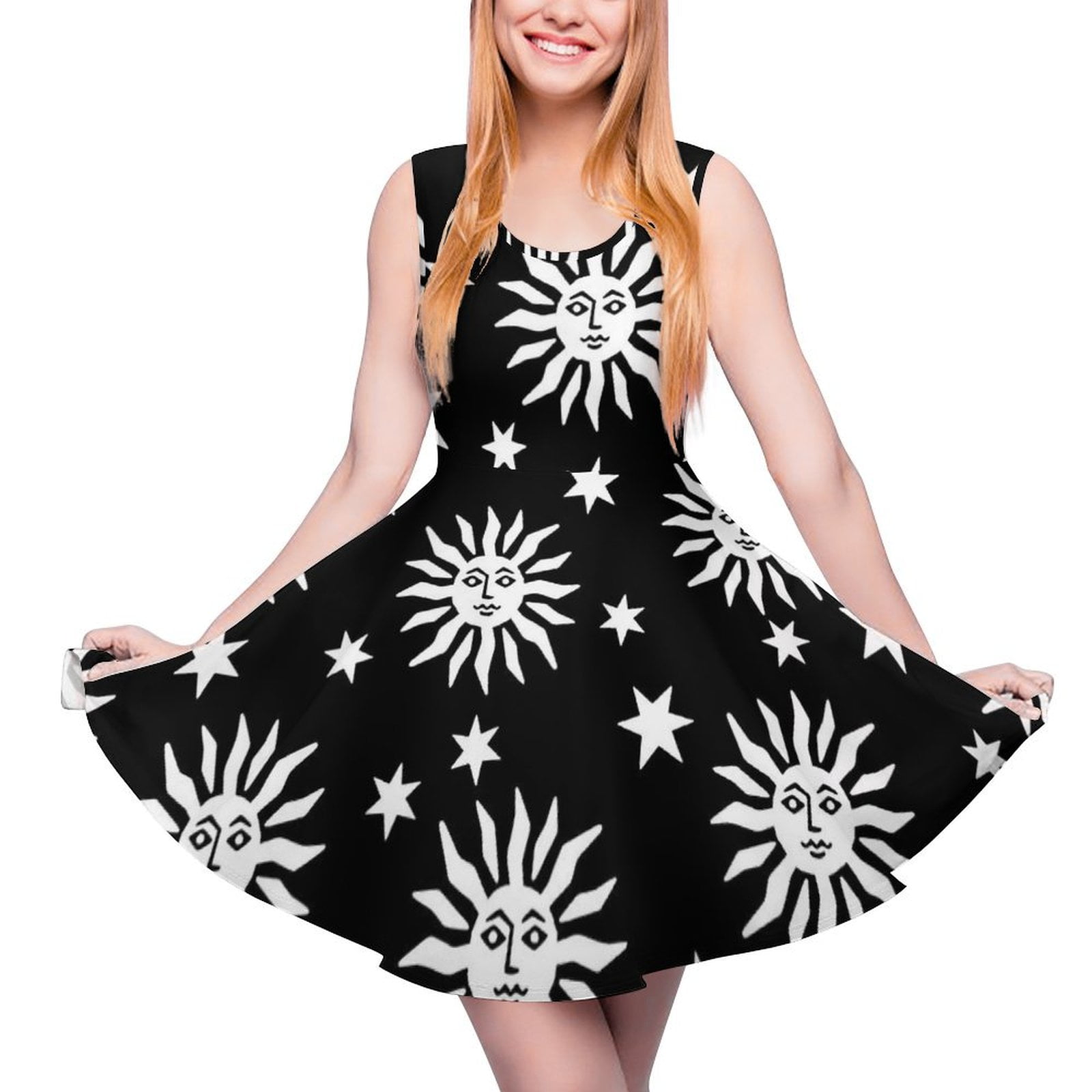 Sun Retro Print Dress High Waist Streetwear Dresses Spring Female ...