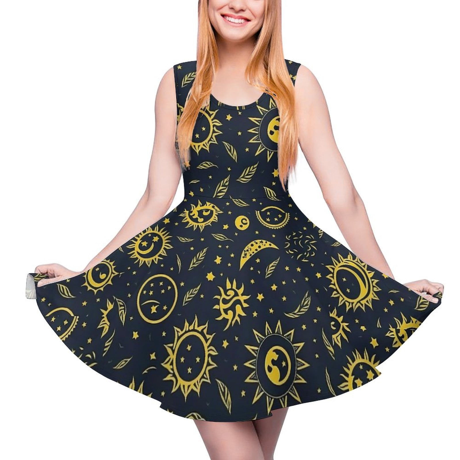 Sun Retro Print Dress High Waist Streetwear Dresses Spring Female ...