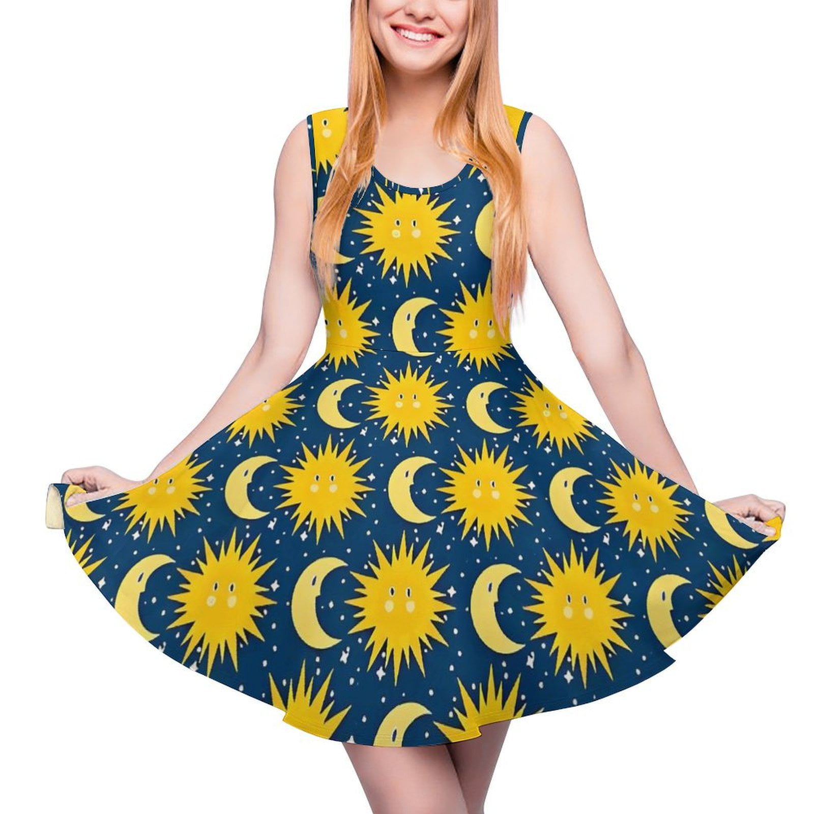 Sun Retro Print Dress High Waist Streetwear Dresses Spring Female ...
