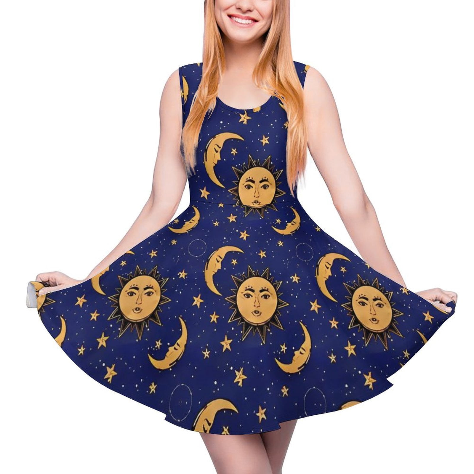 Sun Retro Print Dress High Waist Streetwear Dresses Spring Female ...