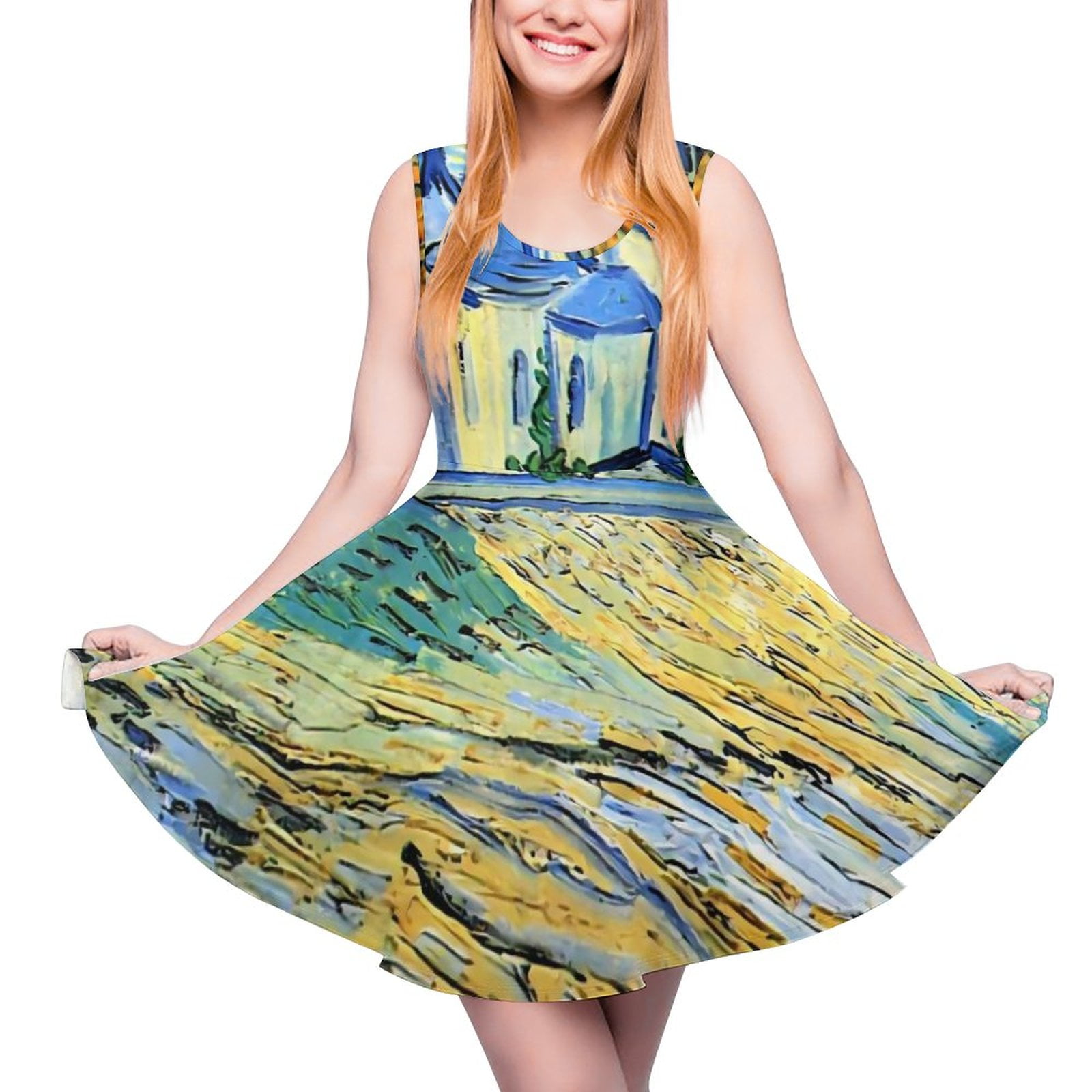 Sun Retro Print Dress High Waist Streetwear Dresses Spring Female ...