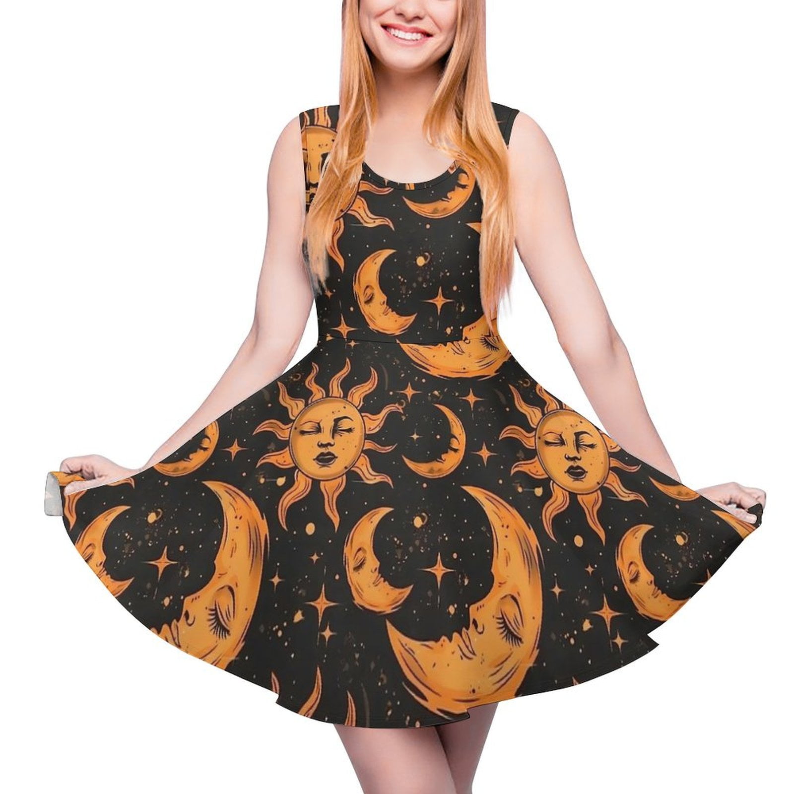 Sun Retro Print Dress High Waist Streetwear Dresses Spring Female ...