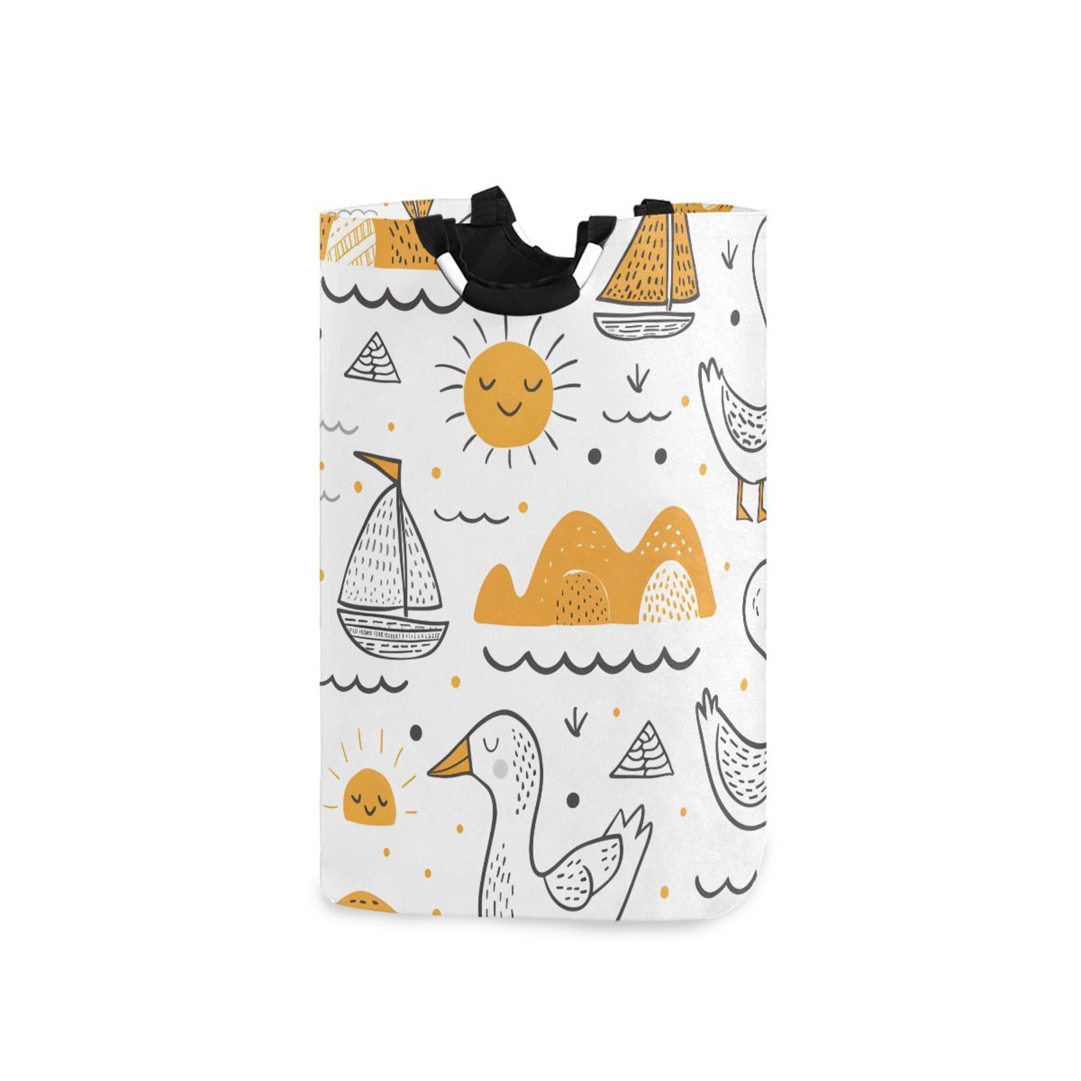 Sun Sailboat Duck Line Art Laundry Basket with Handles Foldable Laundry ...