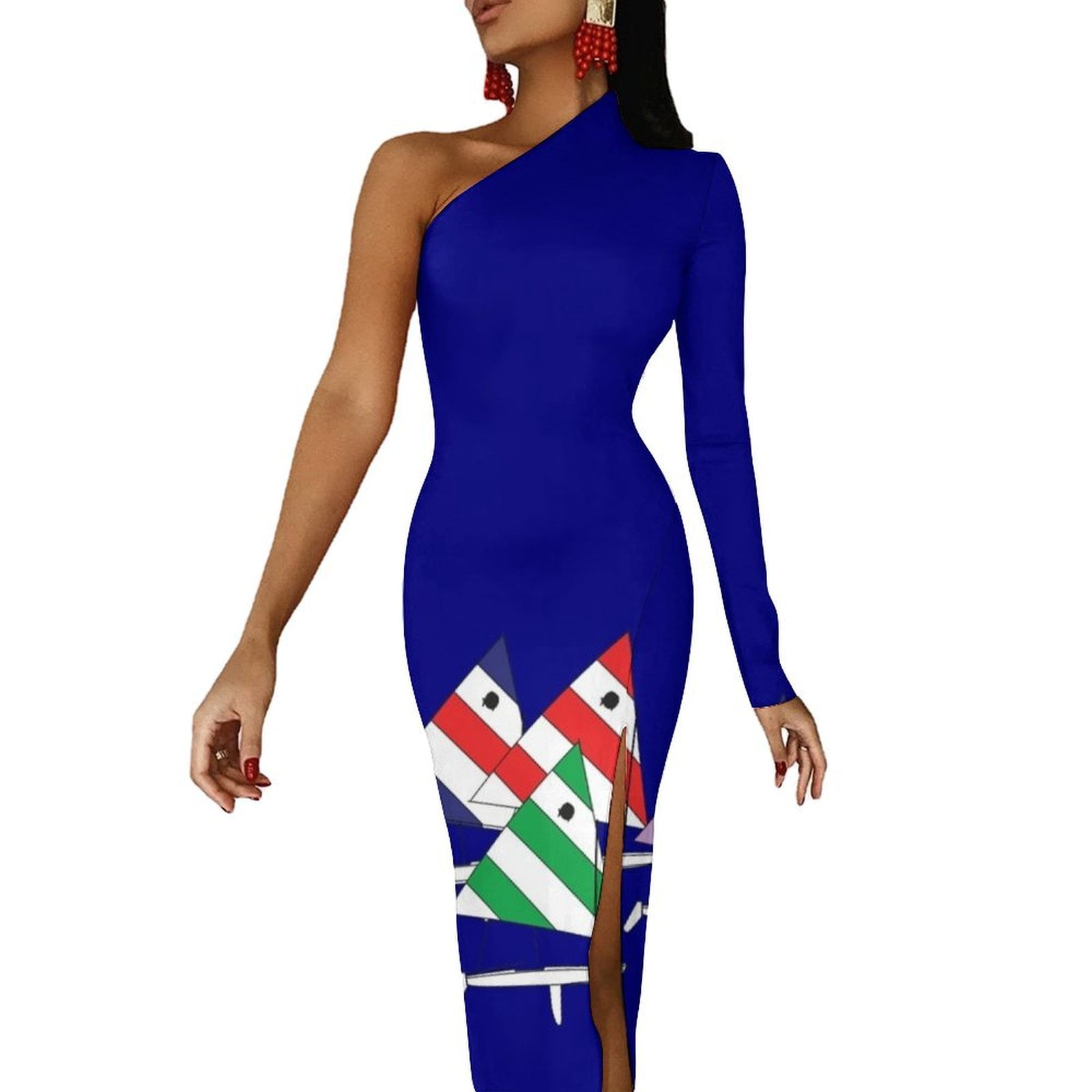 Sun Sailboats Racing Half Dleeve Split Dress dresses for official ...