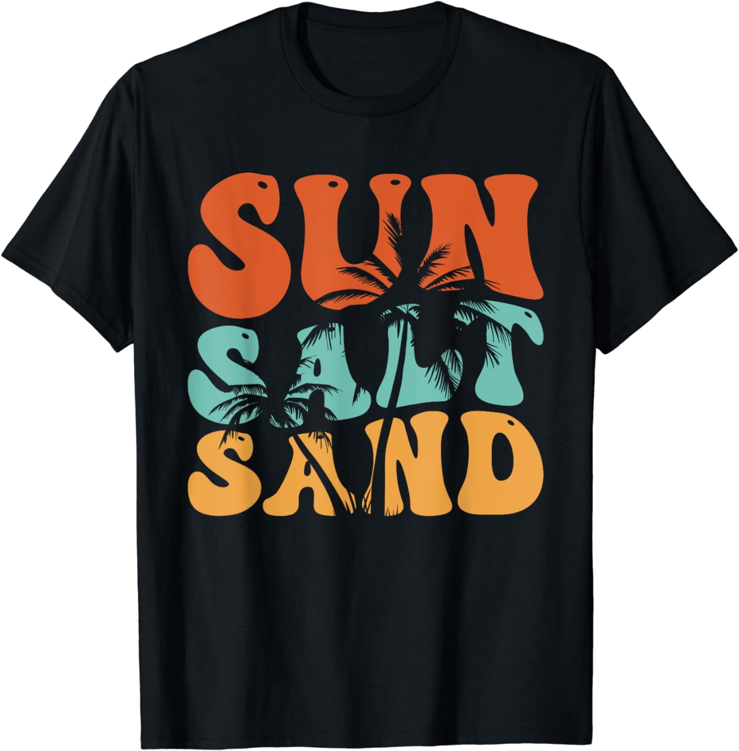 Sun Salt Sand Funny Beach Lover Summer Vacation Palm Tree T-Shirt ...