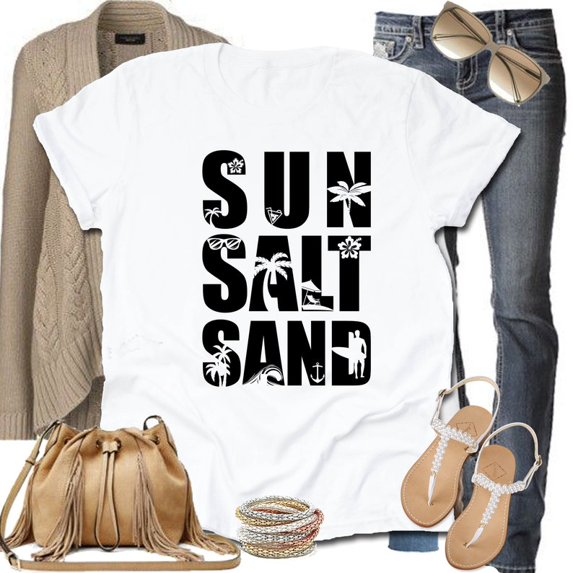 Sun Salt Sand Shirt, Summer Vacation Shirts, Beach T-Shirt, Trendy ...