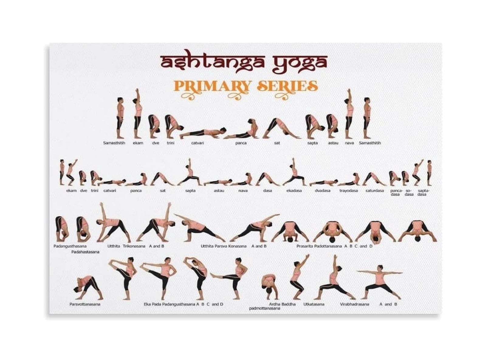 Sun Salutation A B Yoga Flow Poster Surya Namaskar Sequence Chart with ...