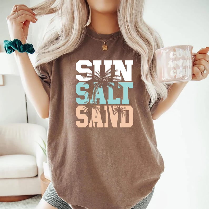 Sun Sand Salt Beach Shirt Summer Vacation Tee Trendy Oversized Beach ...