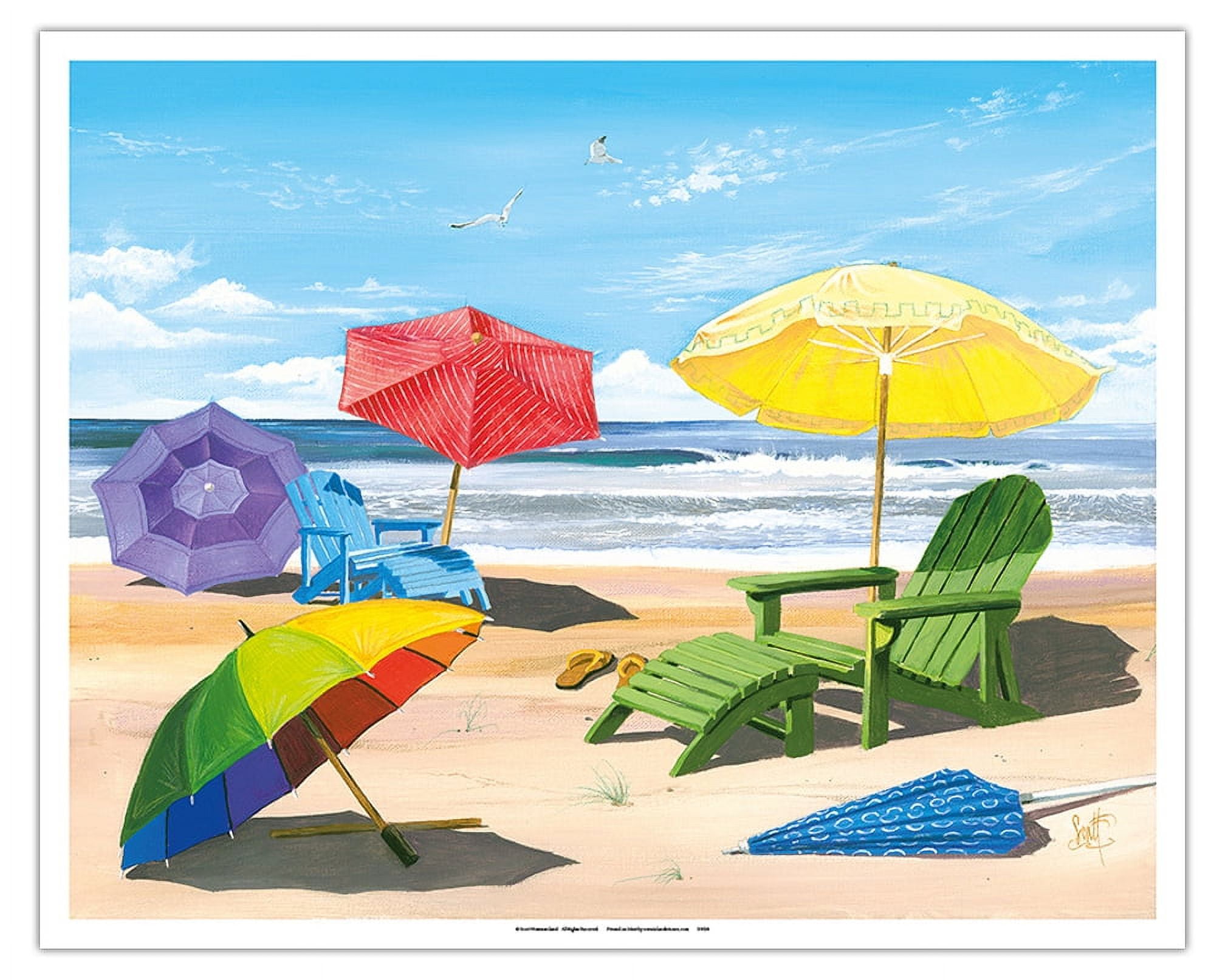 Sun Screen - Beach Chairs Umbrellas & Ocean View - From an Original ...