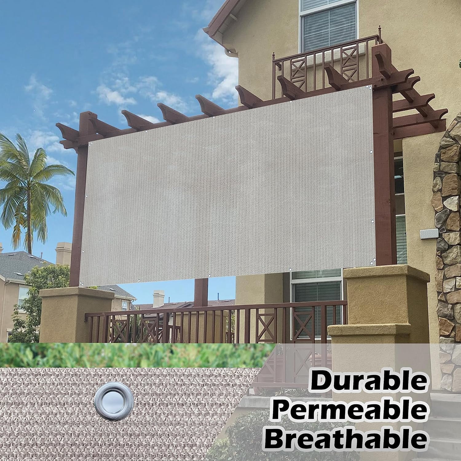 Sun Shade Panel Privacy Screen with Grommets on 4 Sides for Outdoor Use ...