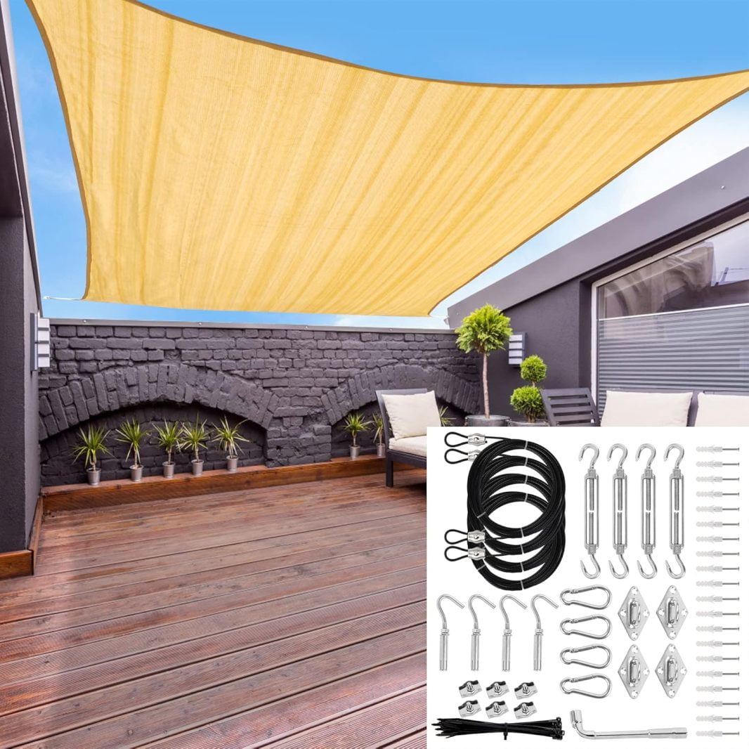 Sun Shade Sail 10'x10' Sand & Shade Sail Hardware Kit with Nylon Coated ...