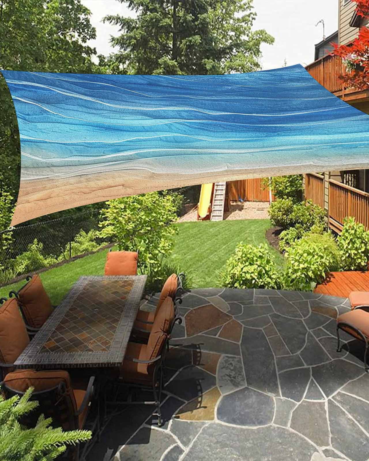 Sun Shade Sail 12x16Ft Blue Gradient Seaside Ocean Wave Ombre Uv Block ...