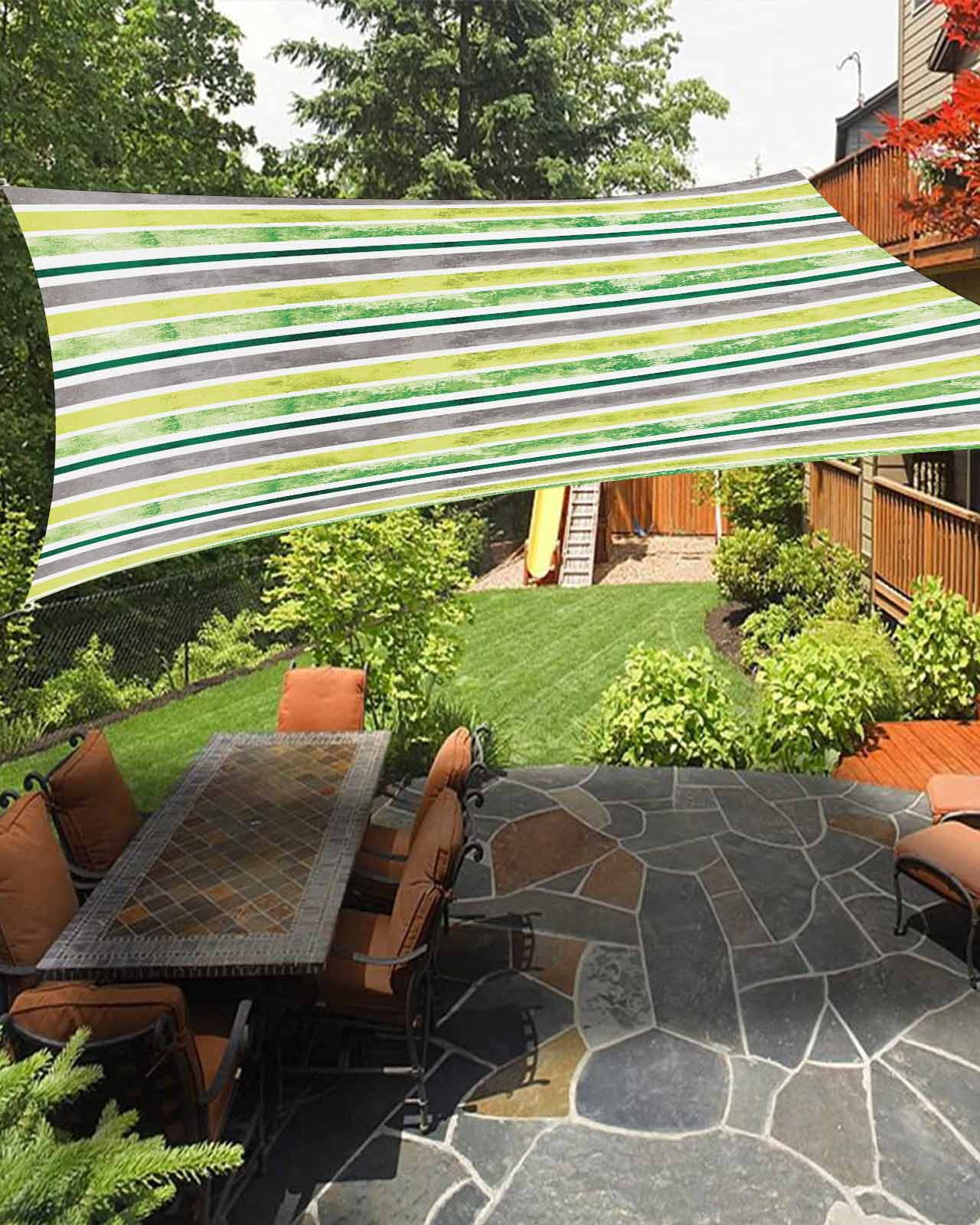Sun Shade Sail 12x16Ft Colorful Stripe Green Yellow and Gray Retro ...