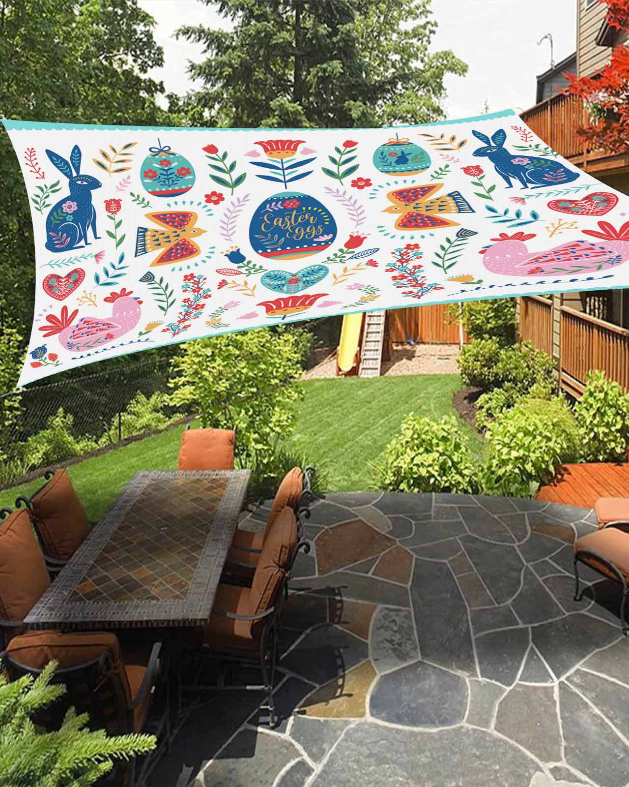 Sun Shade Sail 12x16Ft Easter Bohemian Style Colorful Rabbit Eggs Uv ...