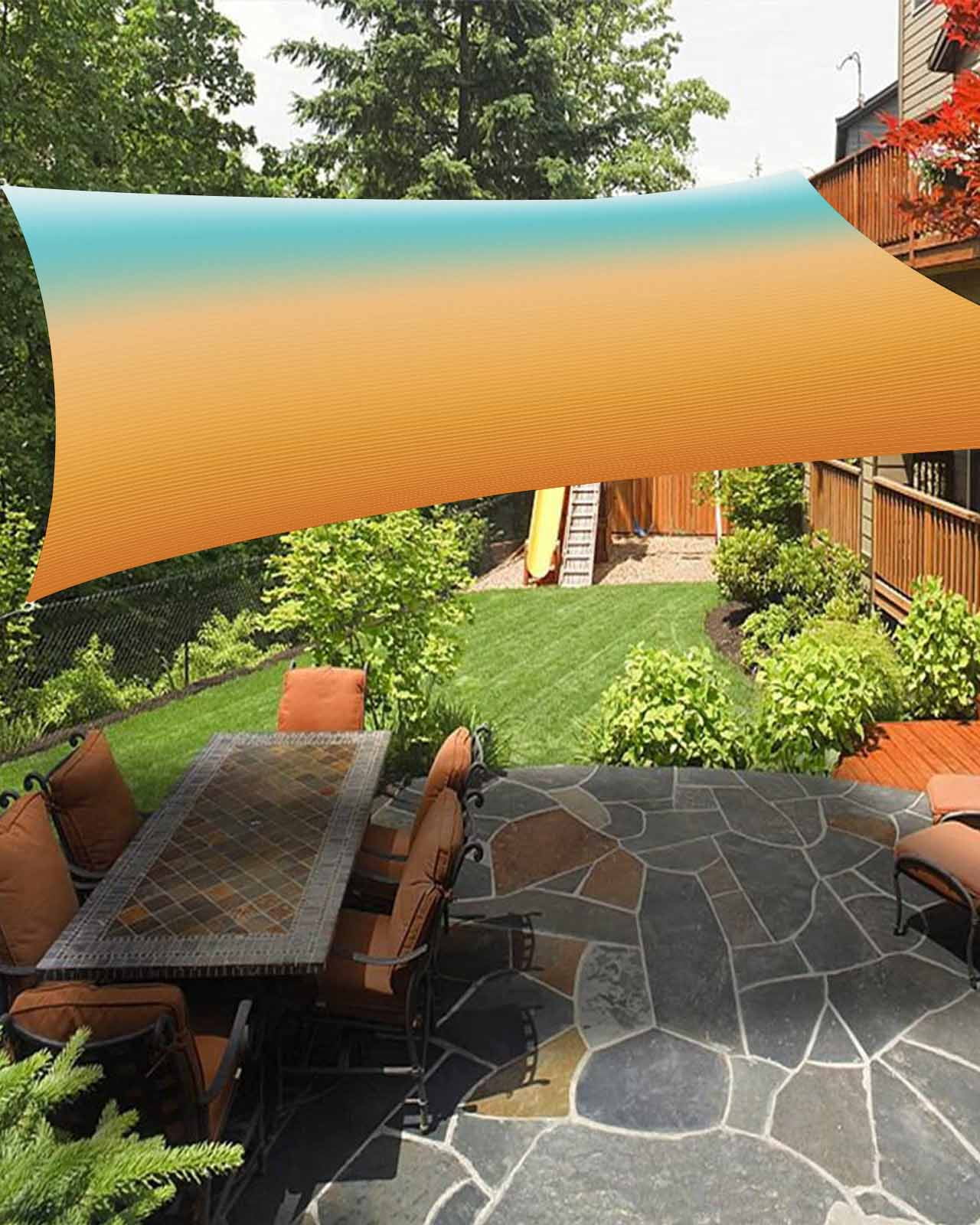 Sun Shade Sail 12x16Ft Turquoise Orange Stripe Gradient Uv Block ...