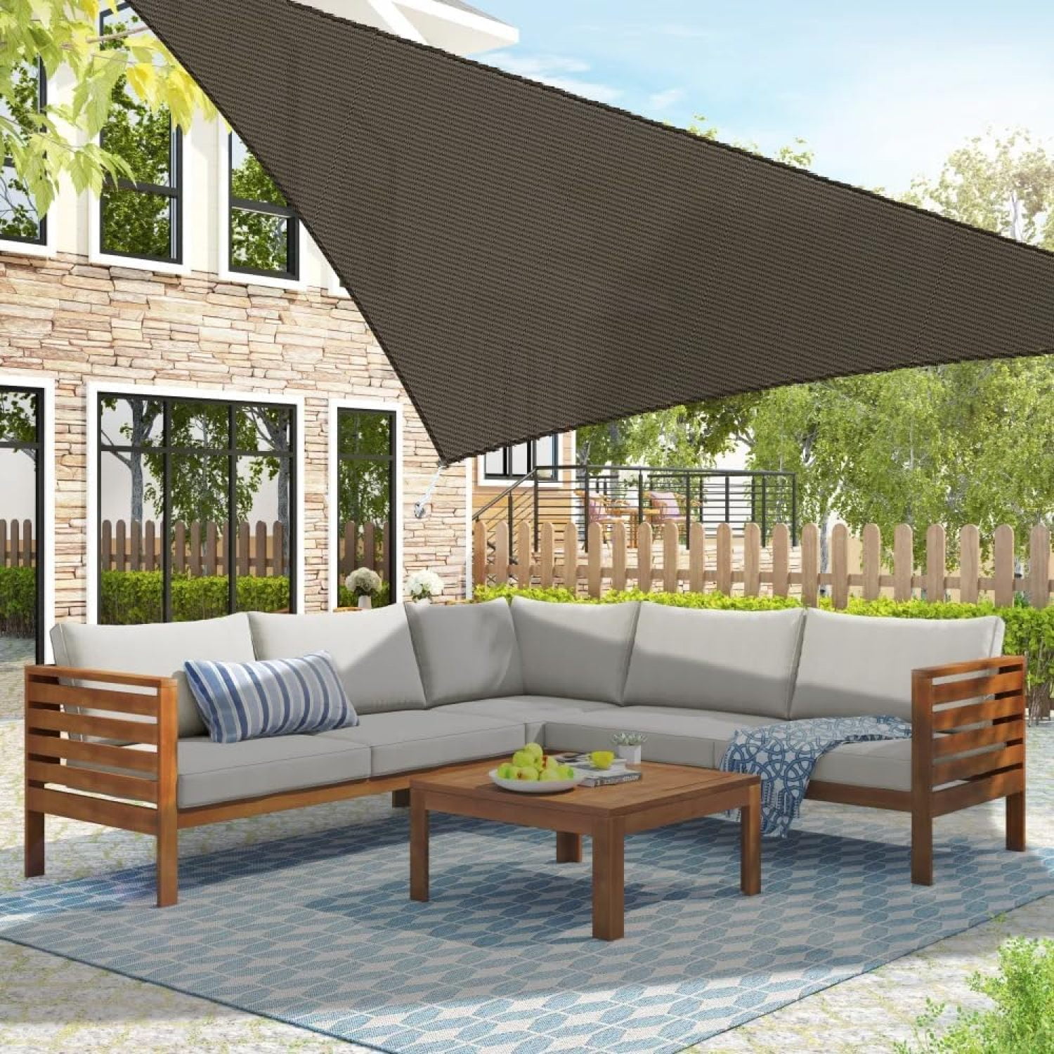 Sun Shade Sail 13' x 13' x 13' Triangle Canopy Awning Fabric Cloth Screen UV Block Heavy Duty ...