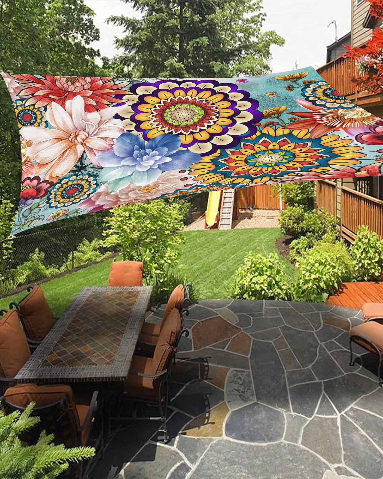 Sun Shade Sail 14x18Ft Bohemian Floral Mandala Flower Plant Uv Block ...