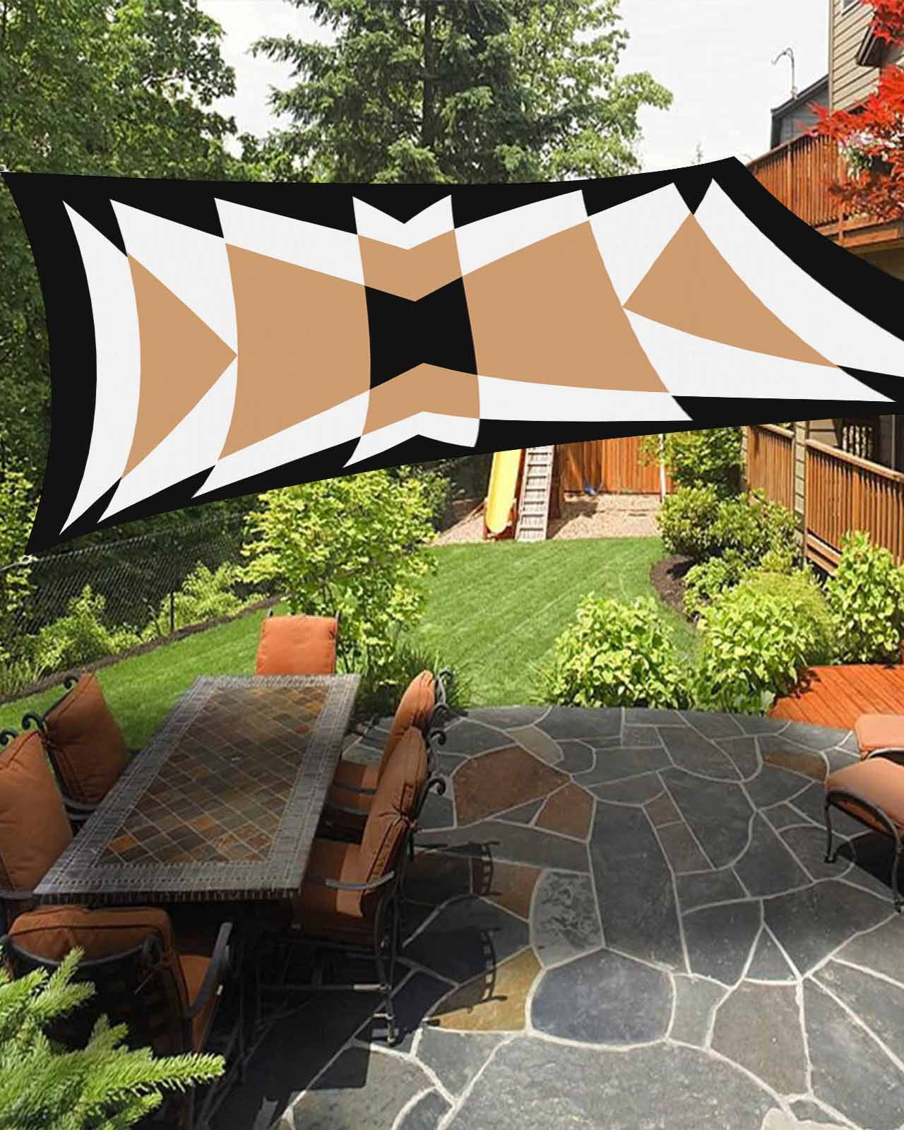 Sun Shade Sail 14x18Ft Boho Brown White Black Geometric Moroccan Rustic ...