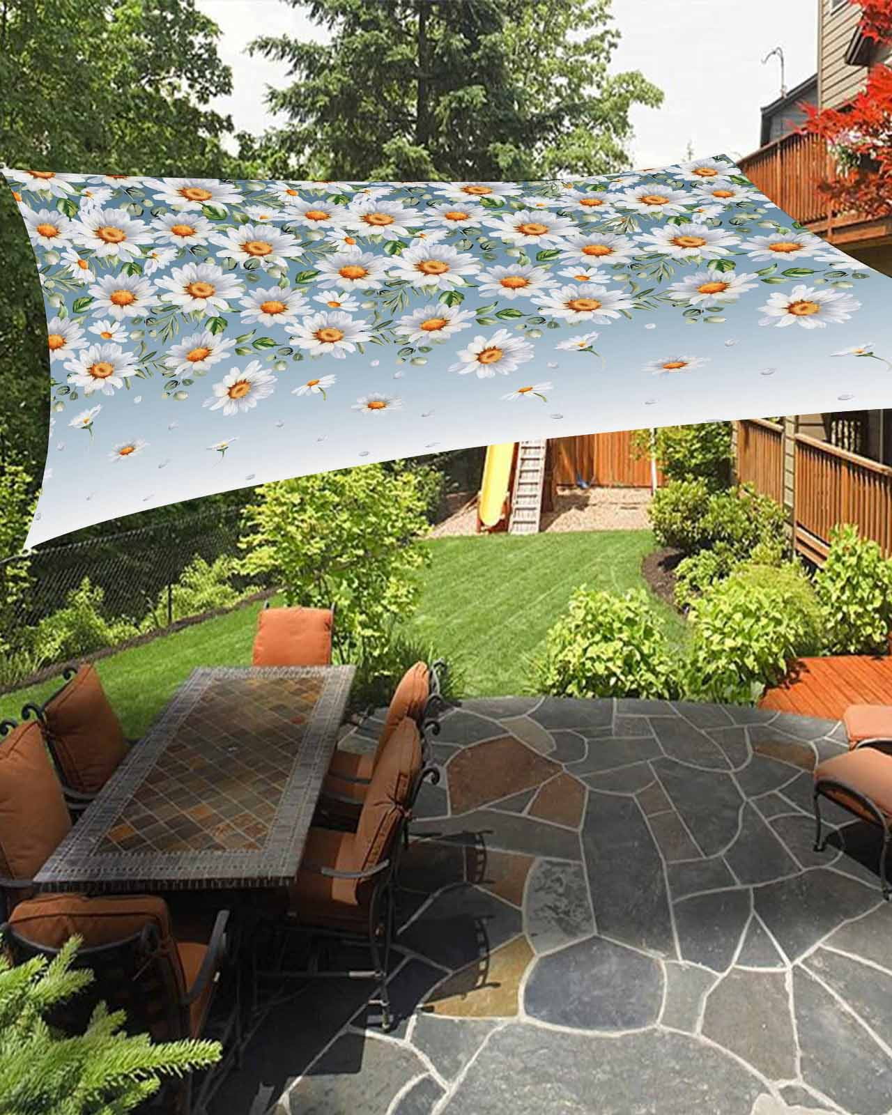 Sun Shade Sail 14x18Ft Flowers White Daisy Pattern Uv Block Sunshade ...