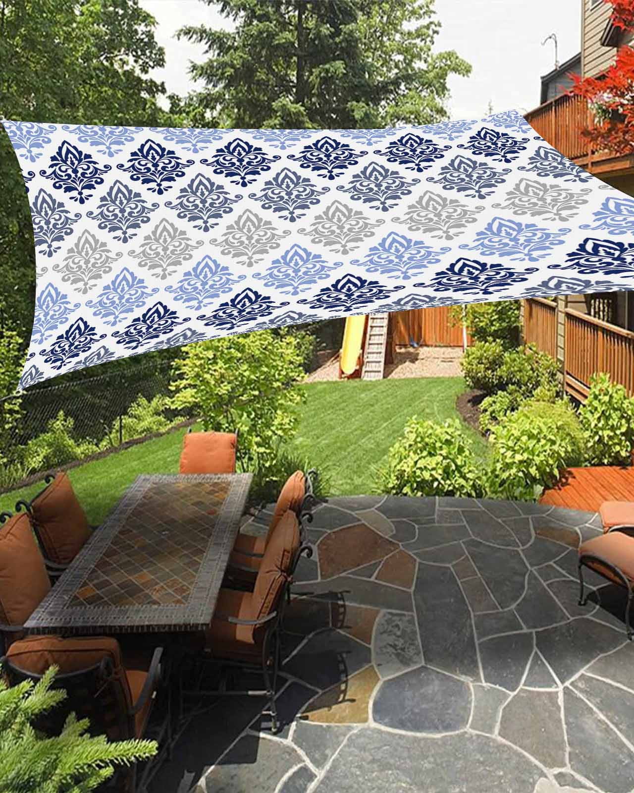 Sun Shade Sail 14x18Ft Luxury Boho Navy Blue Flowers Gradient Pattern ...