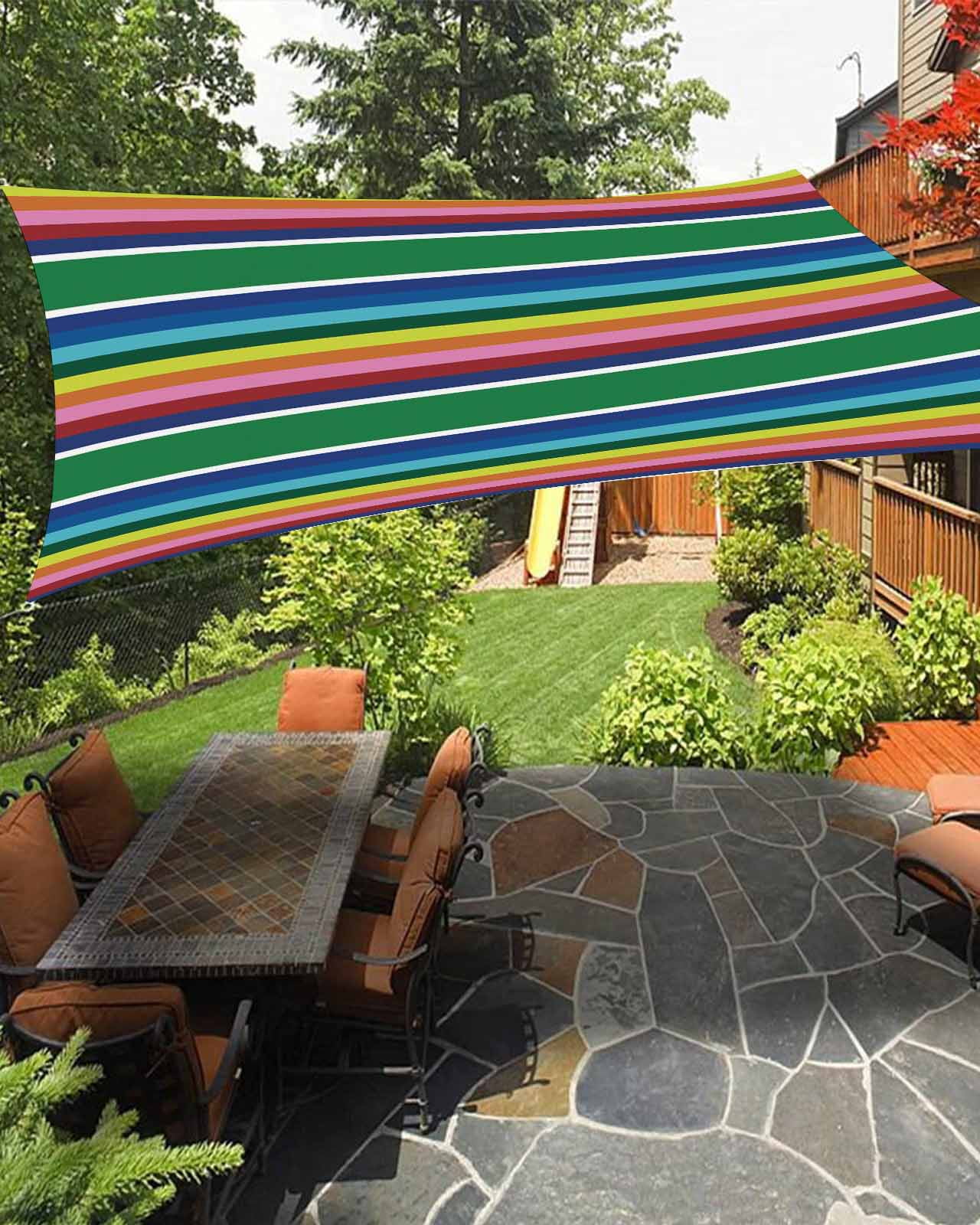 Sun Shade Sail 14x18Ft Mexico Geometric Rainbow Stripe Ethnic Bohemia ...