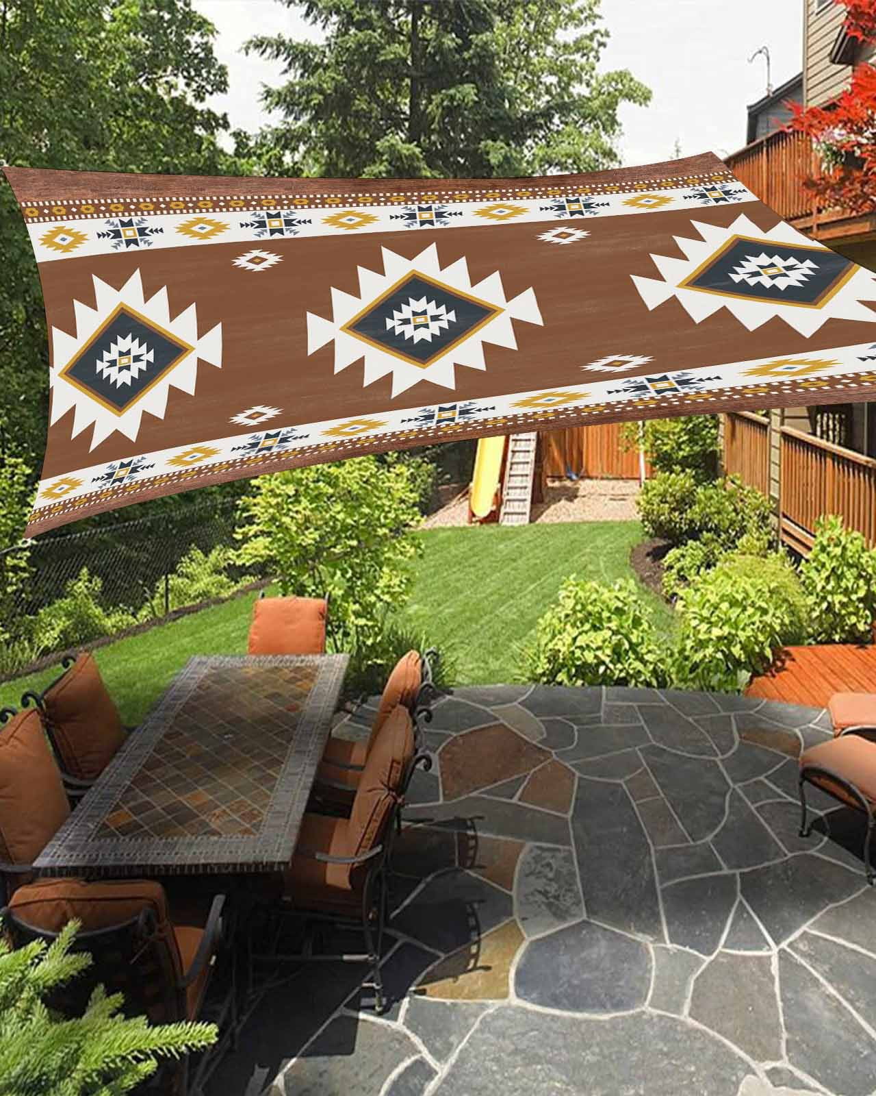Sun Shade Sail 14x18Ft Multicolor Southwest Boho Geometric Tribal Style Uv Block Sunshade Canopy ...
