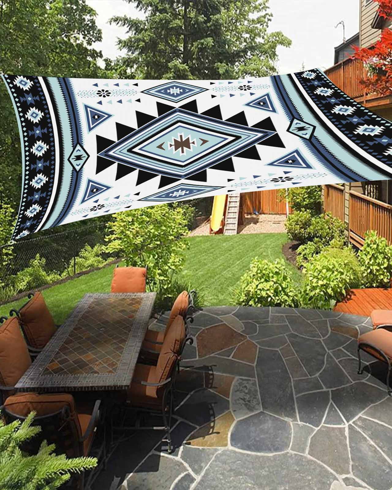 Sun Shade Sail 14x18Ft Southwestern Native Geometric Boho Abstract Blue ...