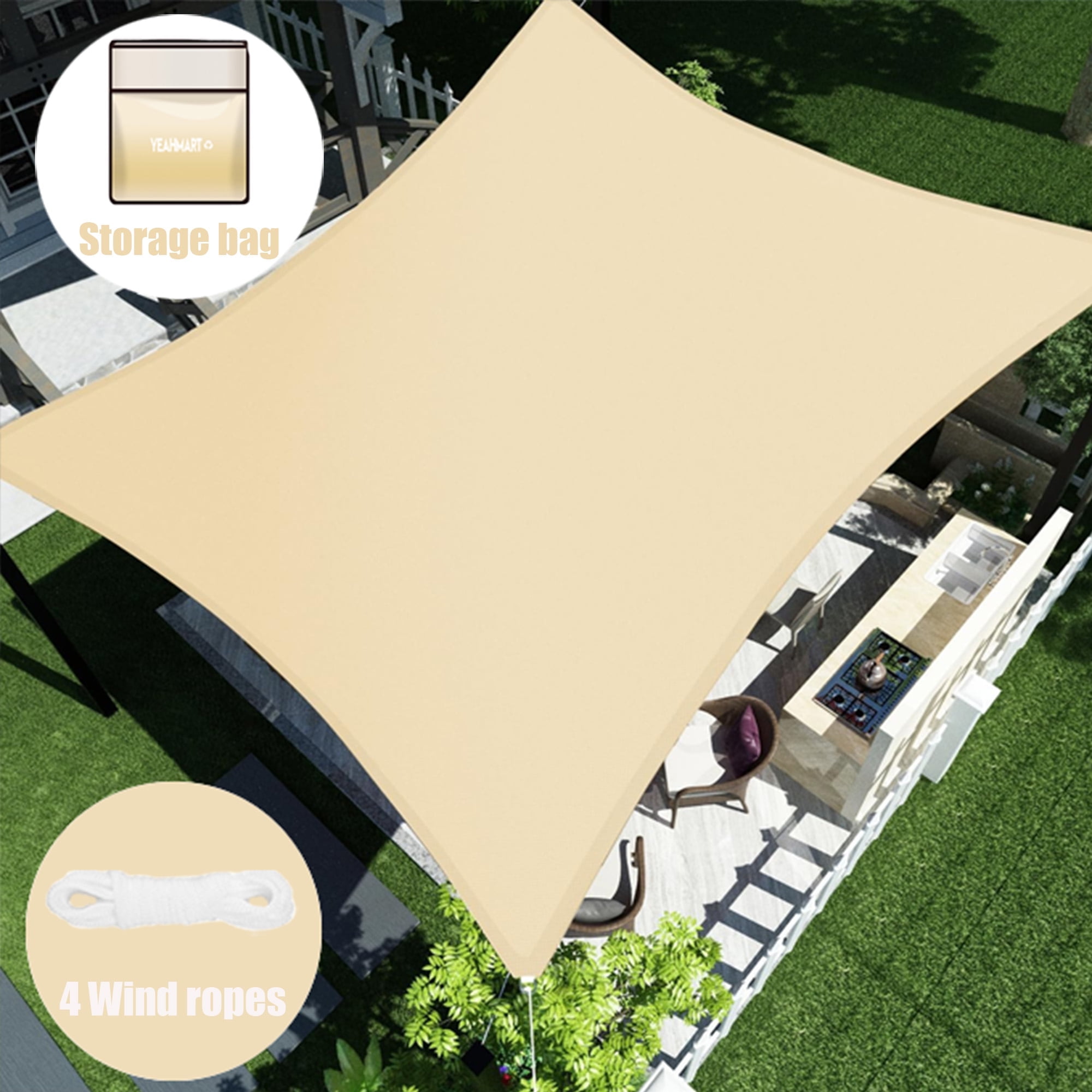 Sun Shade Sail 6.5'x10' Rectangular UV Protection Outdoor Waterproof ...