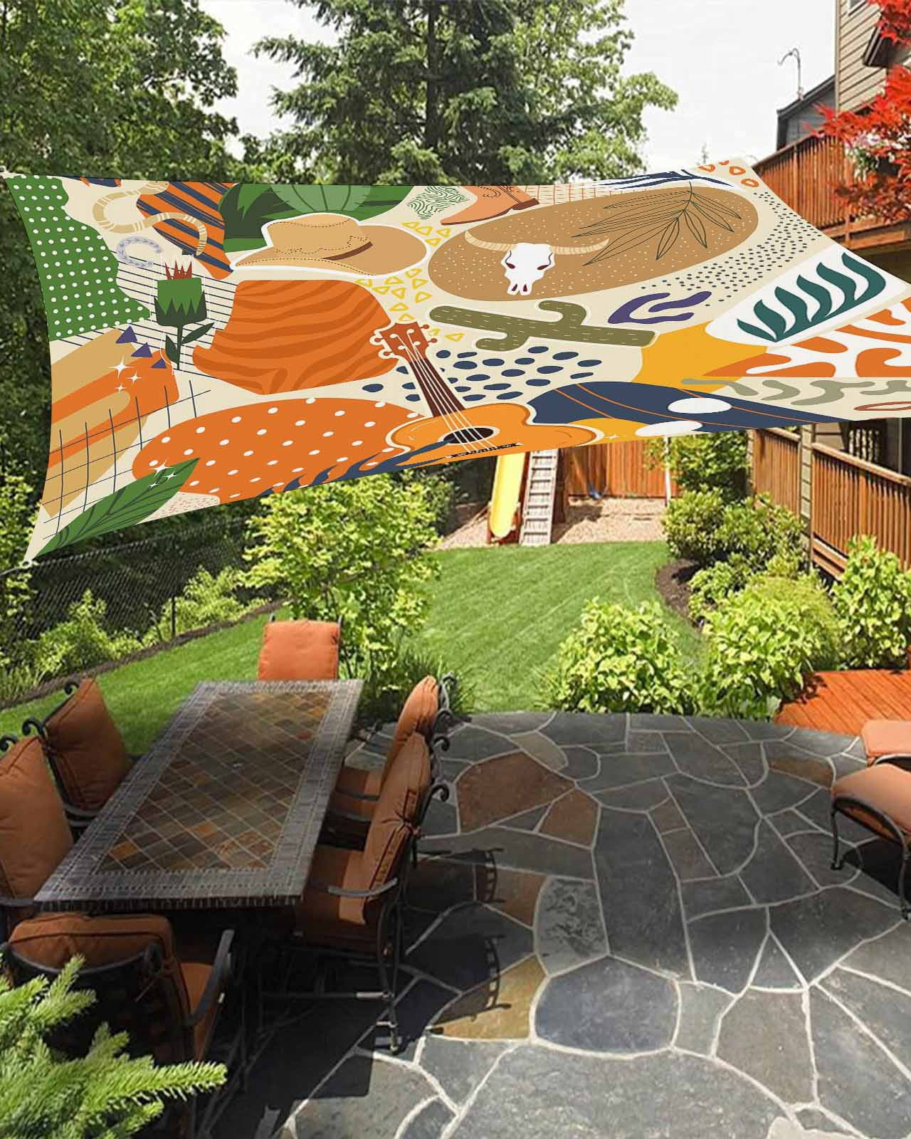 Sun Shade Sail 6.5x10Ft Bohemian Cowboy Hat Desert Cactus and Guitar Uv ...