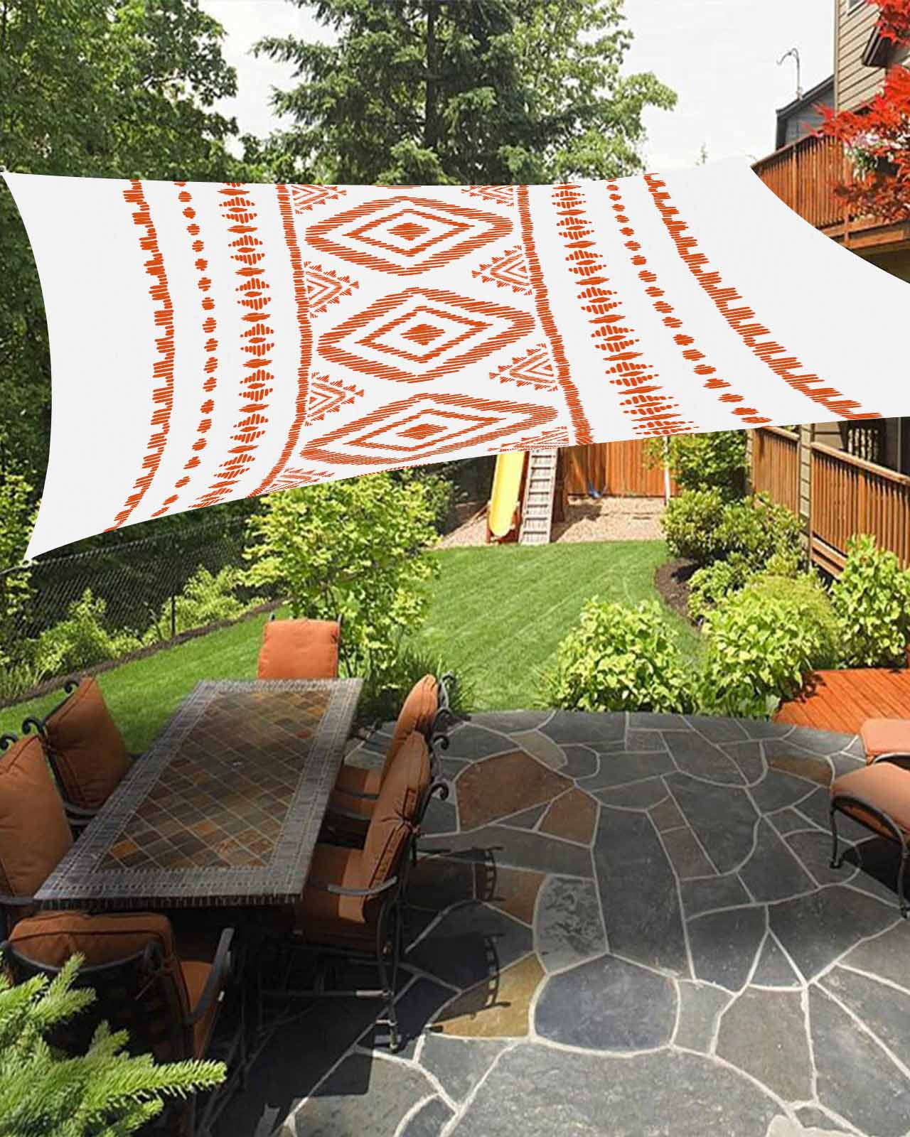 Sun Shade Sail 6.5x10Ft Boho Orange Geometric Striped Farmhouse Style ...