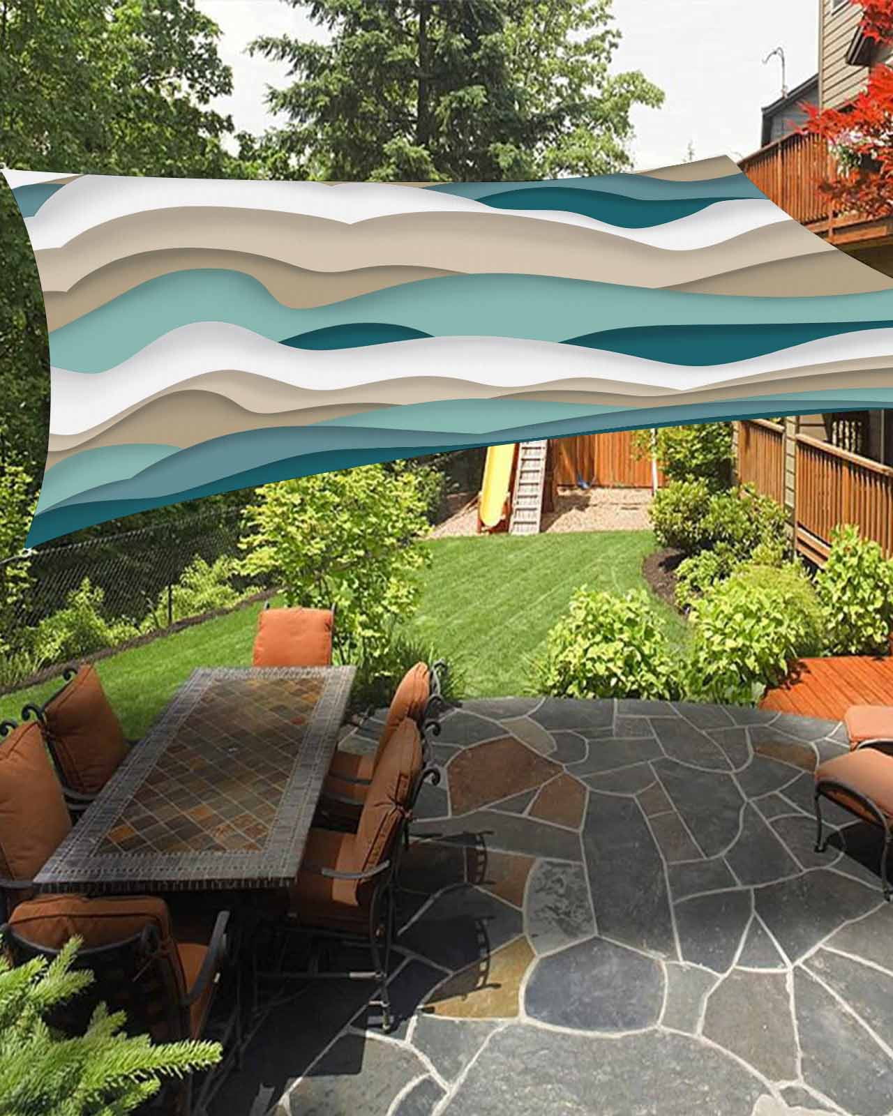 Sun Shade Sail 6.5x10Ft Gradient Ocean Waves Khaki Turquoise Gradient ...