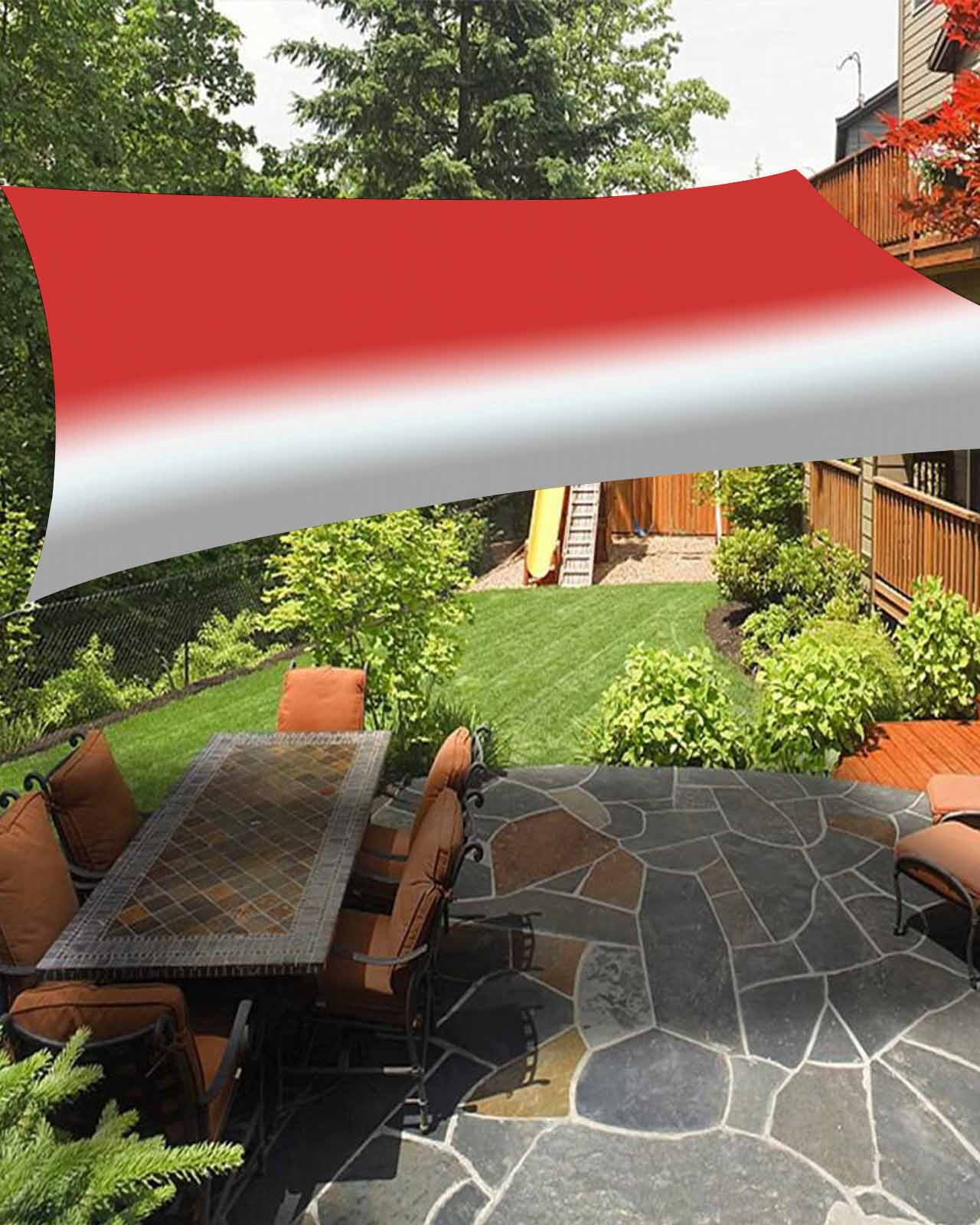 Sun Shade Sail 6.5x10Ft Gradient Red White and Gray Uv Block Sunshade Canopy Outdoor Shade Cover ...
