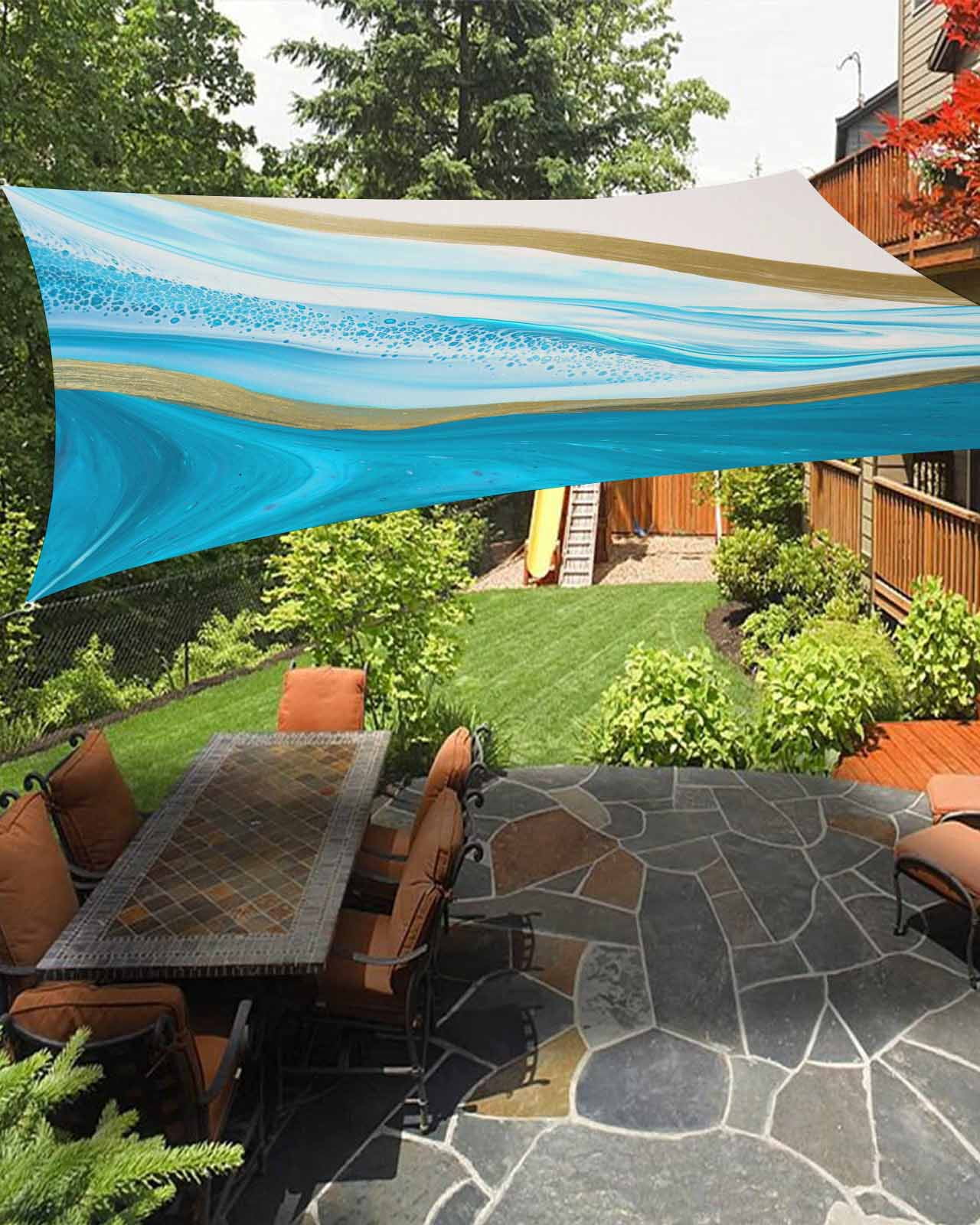 Sun Shade Sail 6.5x10Ft Light Blue Watercolor Gradient Marble Uv Block ...