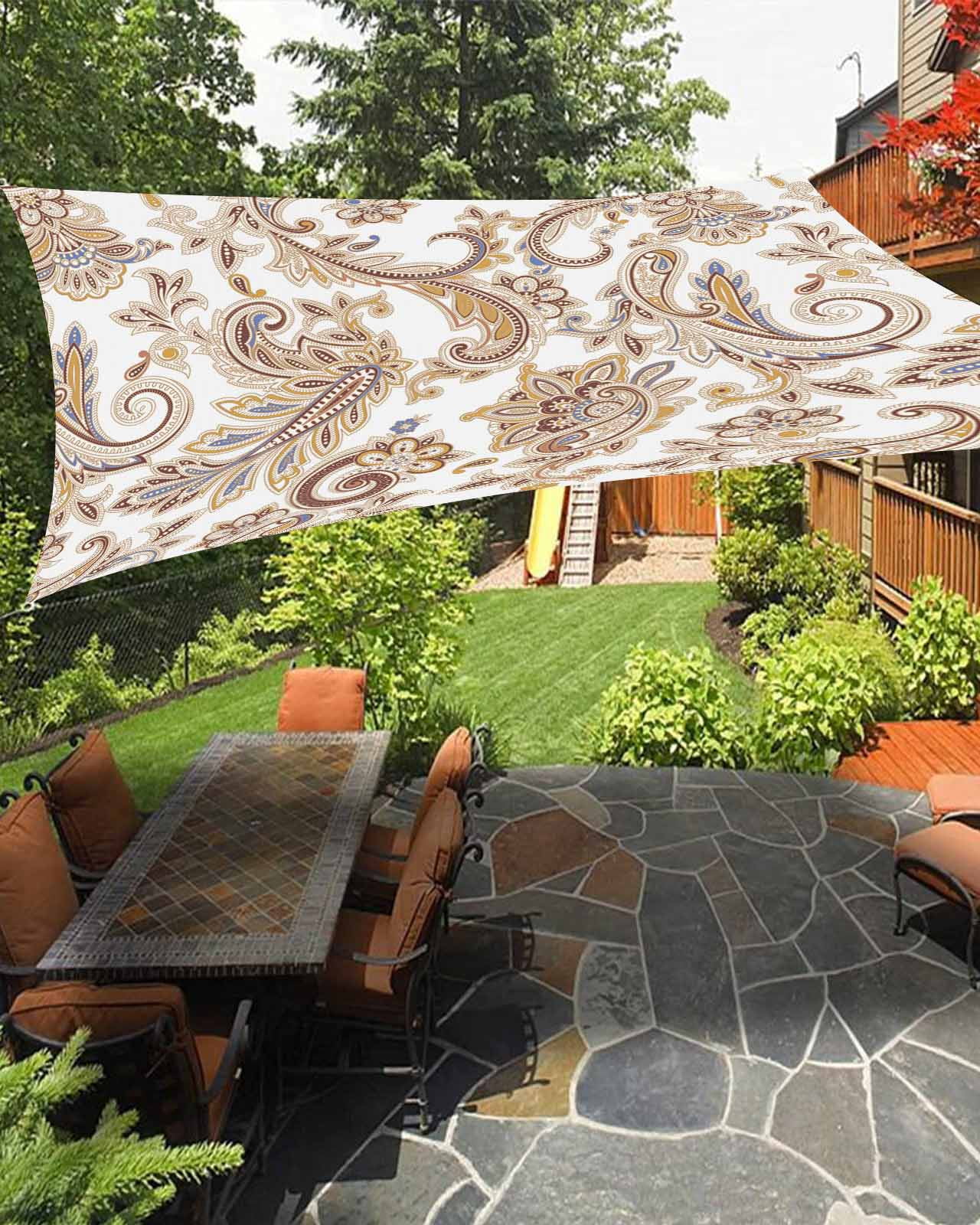 Sun Shade Sail 6.5x10Ft Paisley Pattern White Bohemian Style Uv Block ...