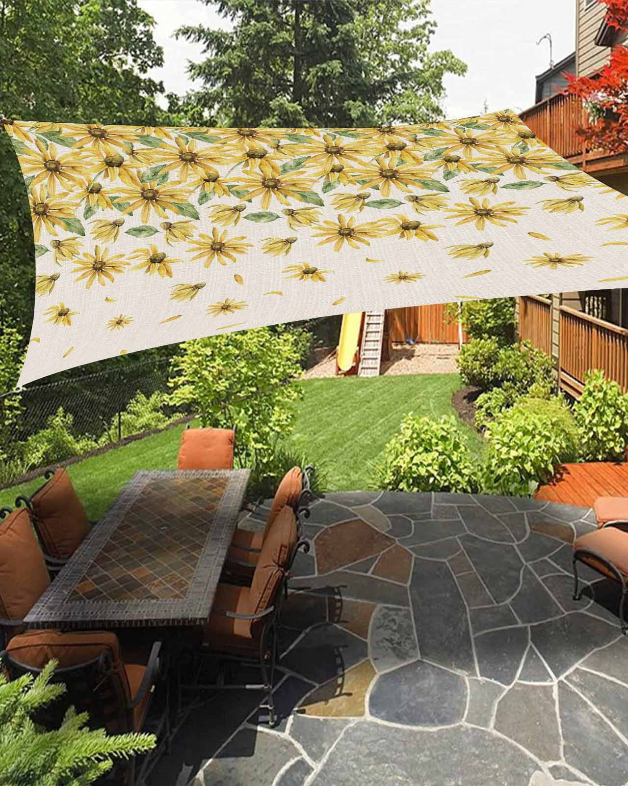 Sun Shade Sail 6.5x10Ft Vintage Flowers Yellow Daisy Burlap Uv Block ...