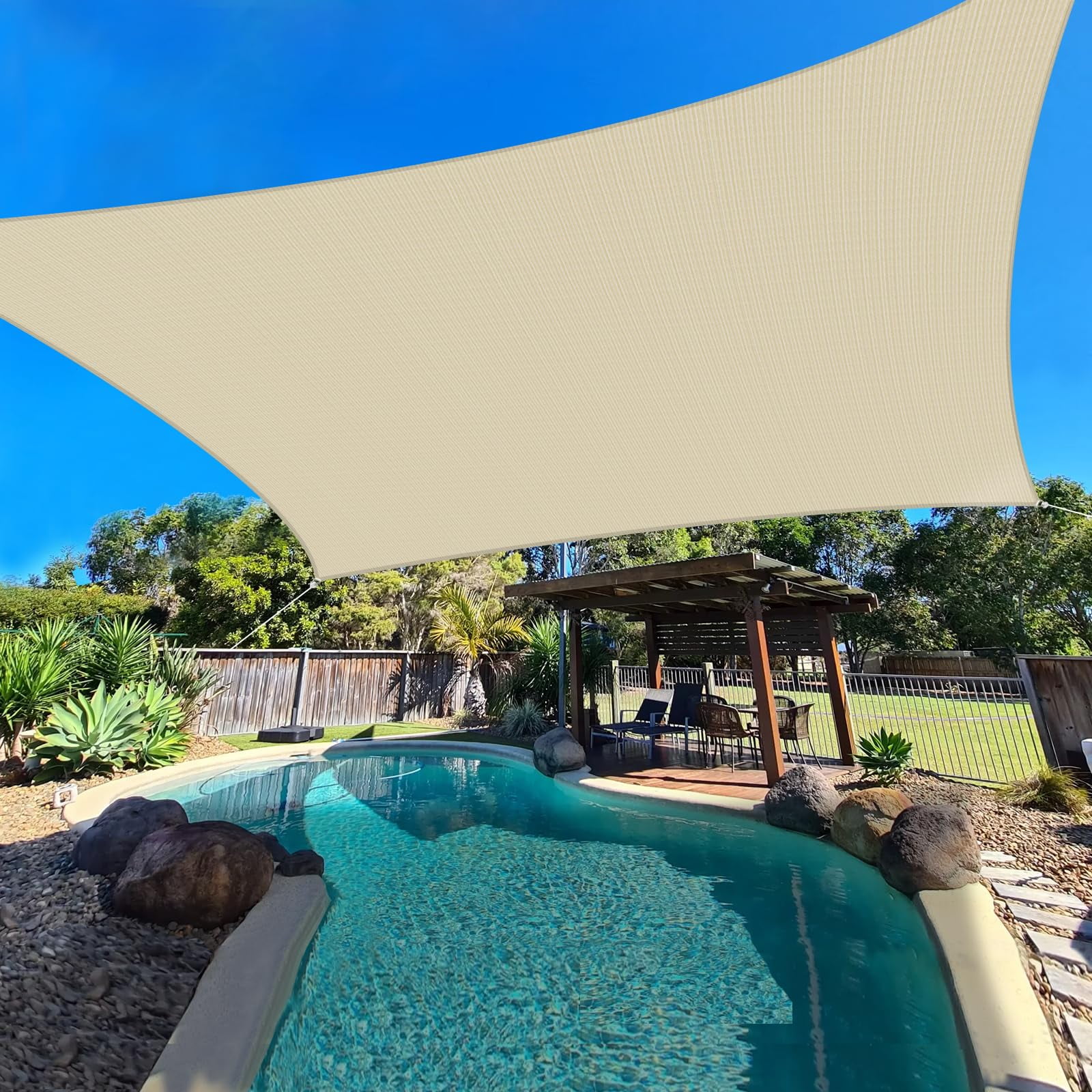 Sun Shade Sail 7'x12', 180GSM HDPE Rectangle Canopy for Backyard ...