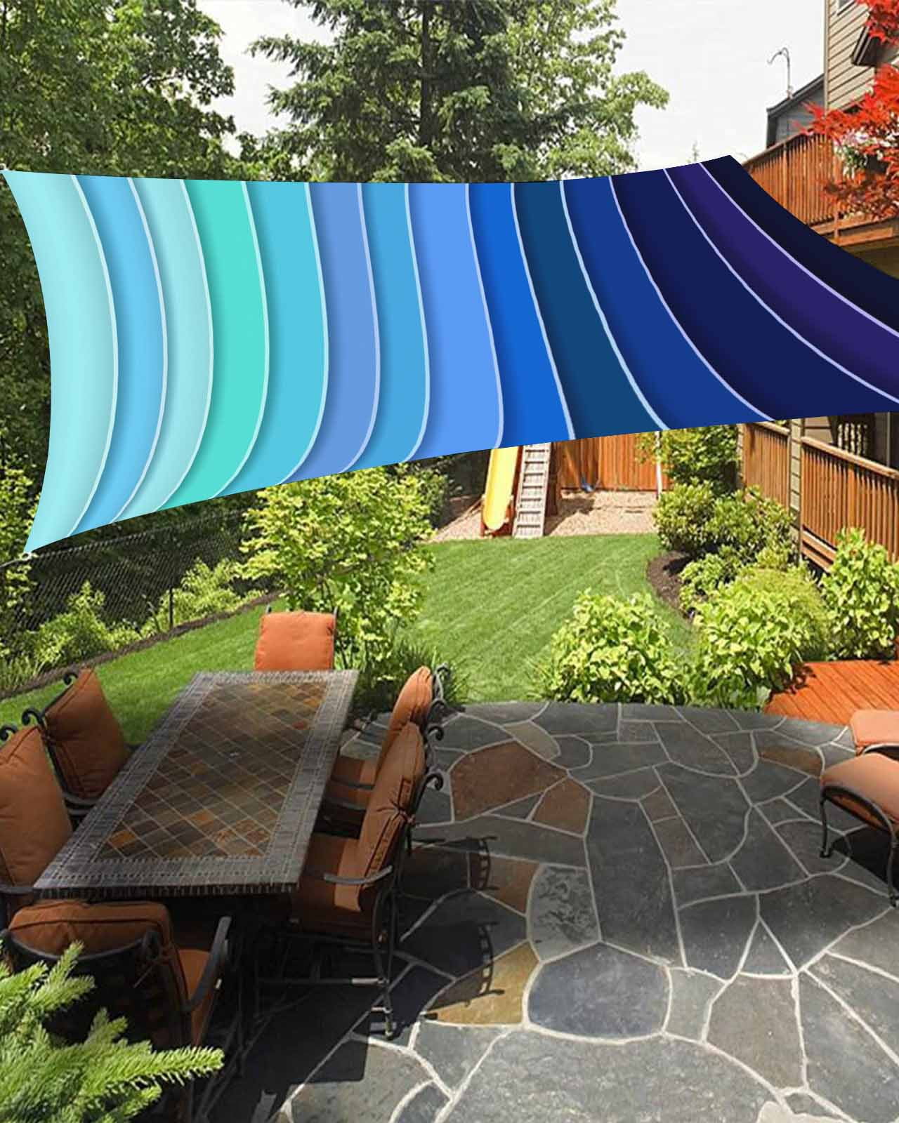 Sun Shade Sail 8x10Ft Blue Gradient Stripes Texture Uv Block Sunshade Canopy Outdoor Shade Cover ...