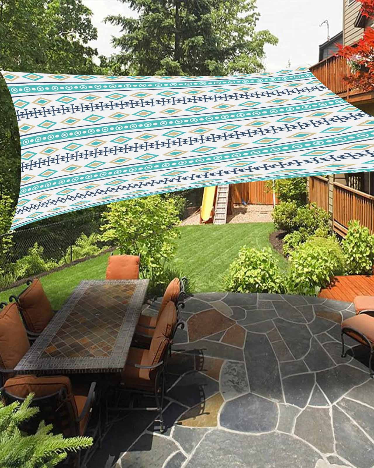Sun Shade Sail 8x10Ft Bohemian Geometric Pattern Blue Teal Striped ...