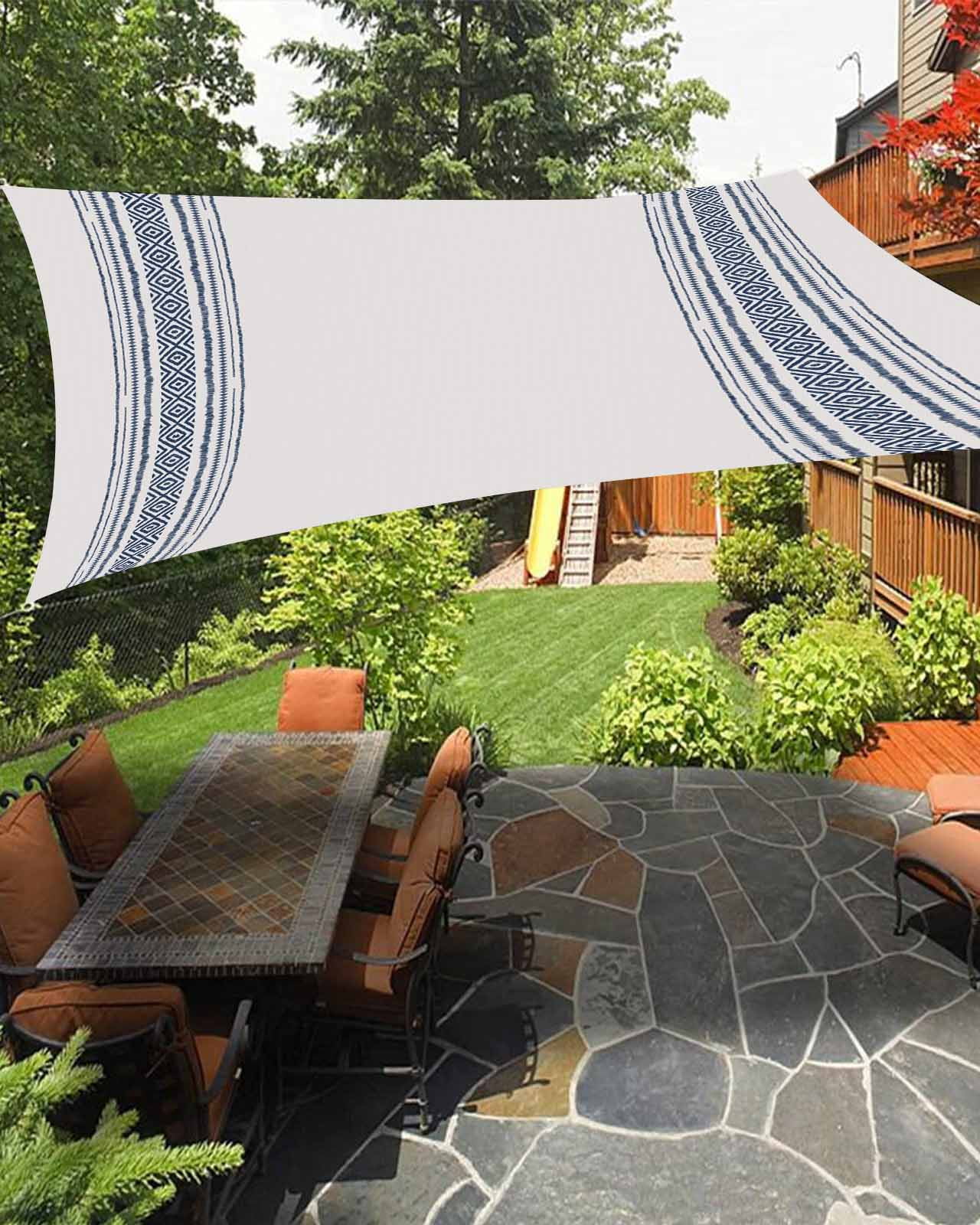 Sun Shade Sail 8x10Ft Boho Blue Geometric Striped Farmhouse Style Uv ...