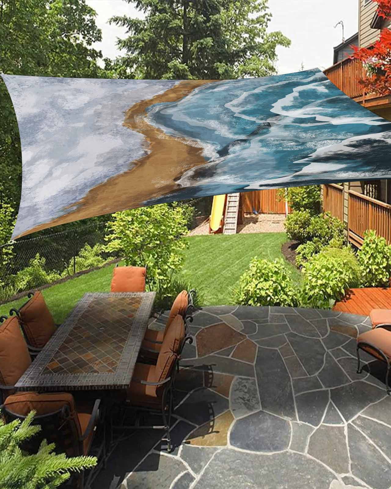 Sun Shade Sail 8x10Ft Boho Coastal Beach Teal Gradient Ocean Waves Uv Block Sunshade Canopy ...