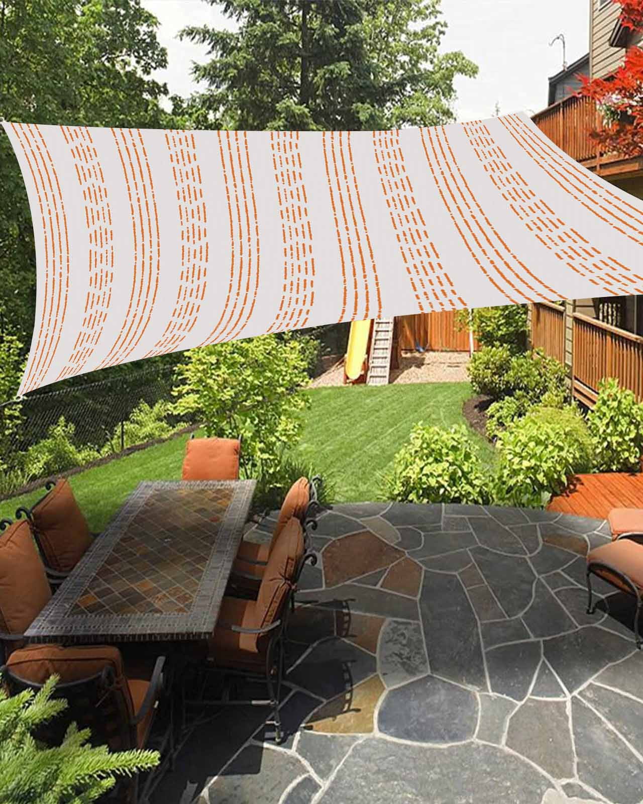 Sun Shade Sail 8x10Ft Boho Orange Striped Farmhouse Style Uv Block ...