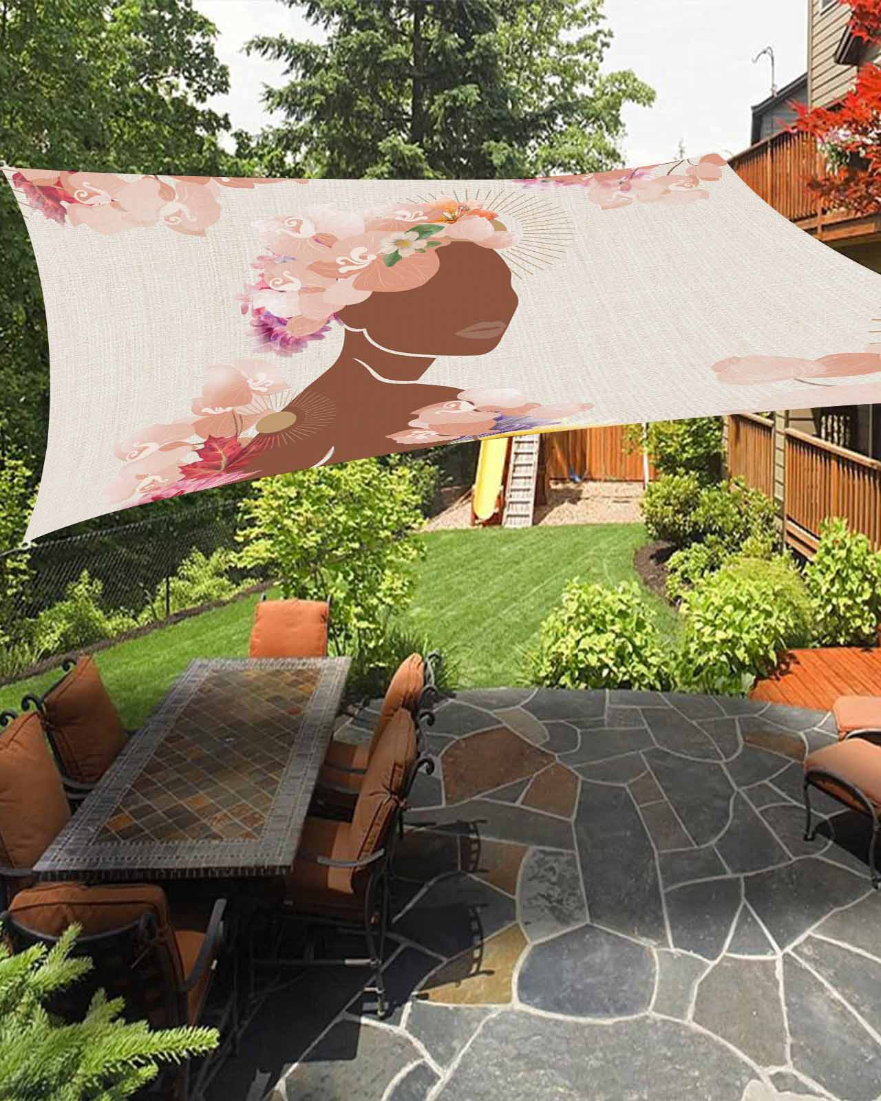 Sun Shade Sail 8x10Ft Boho Women Silhouettes with Beige Flowers Vintage ...