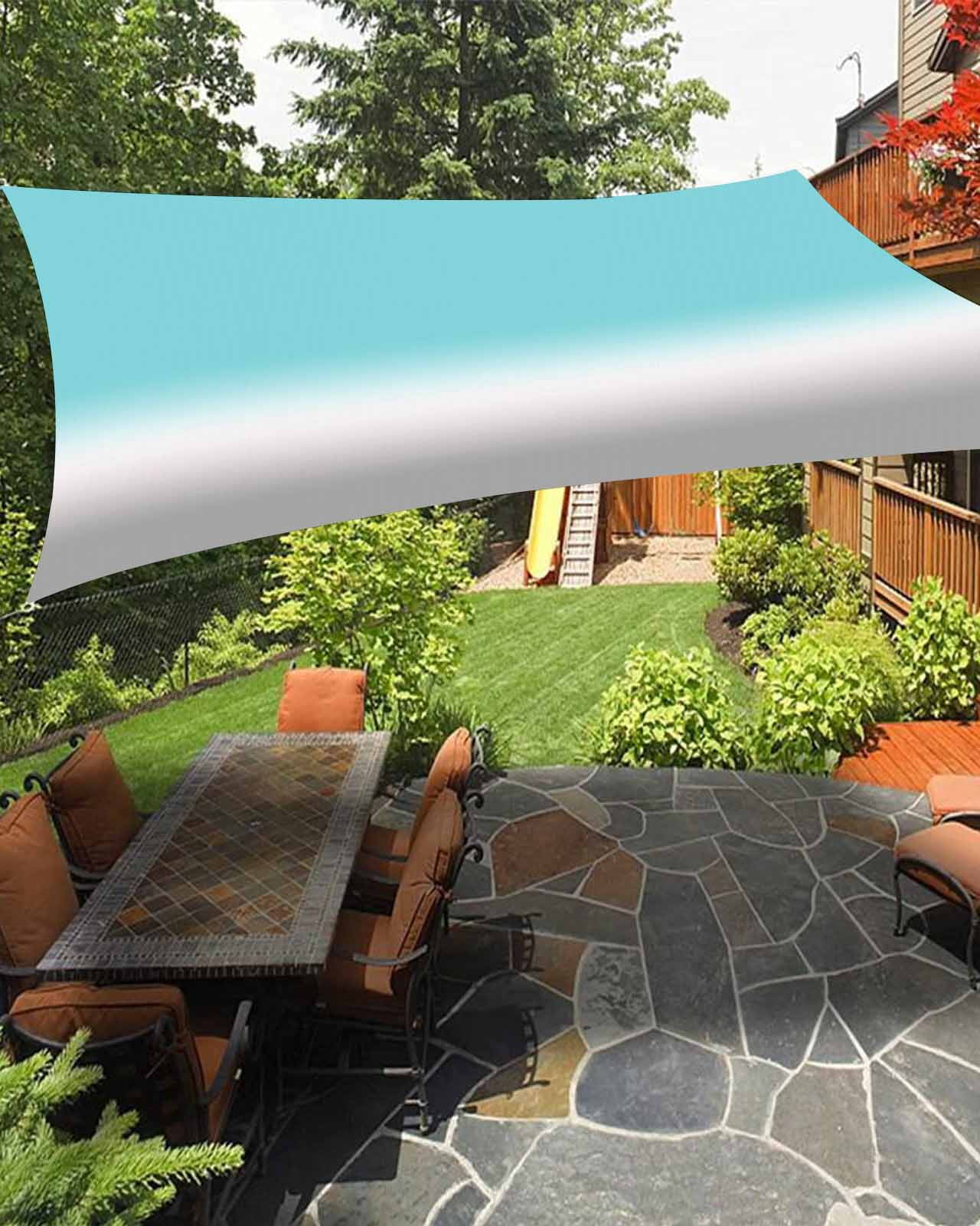 Sun Shade Sail 8x10Ft Gradient Blue Teal to Grayish White Uv Block ...