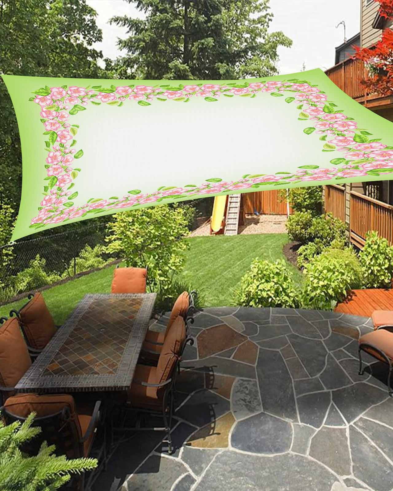 Sun Shade Sail 8x10Ft Spring Cherry Blossoms Pattern Green Background ...