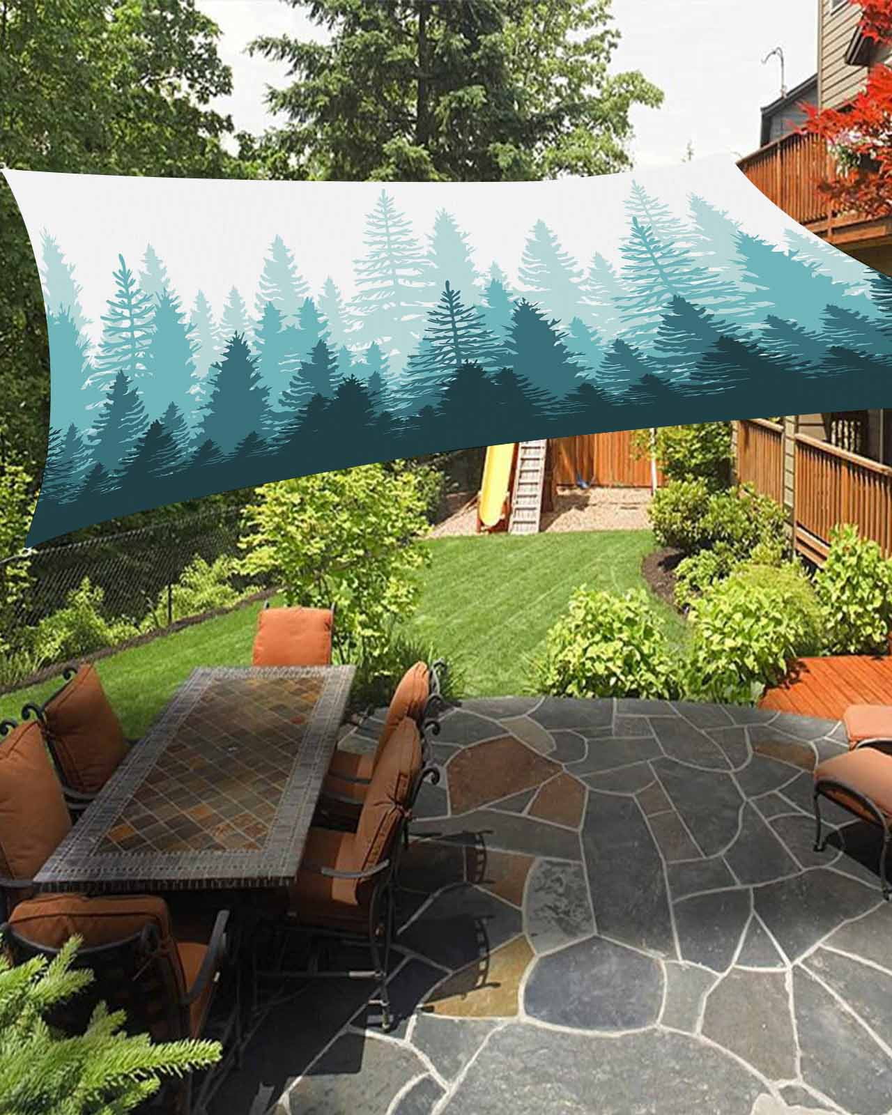 Sun Shade Sail 8x10Ft Teal Forest Nature Woodland Tree Misty Forest Silhouette Landscape Uv ...